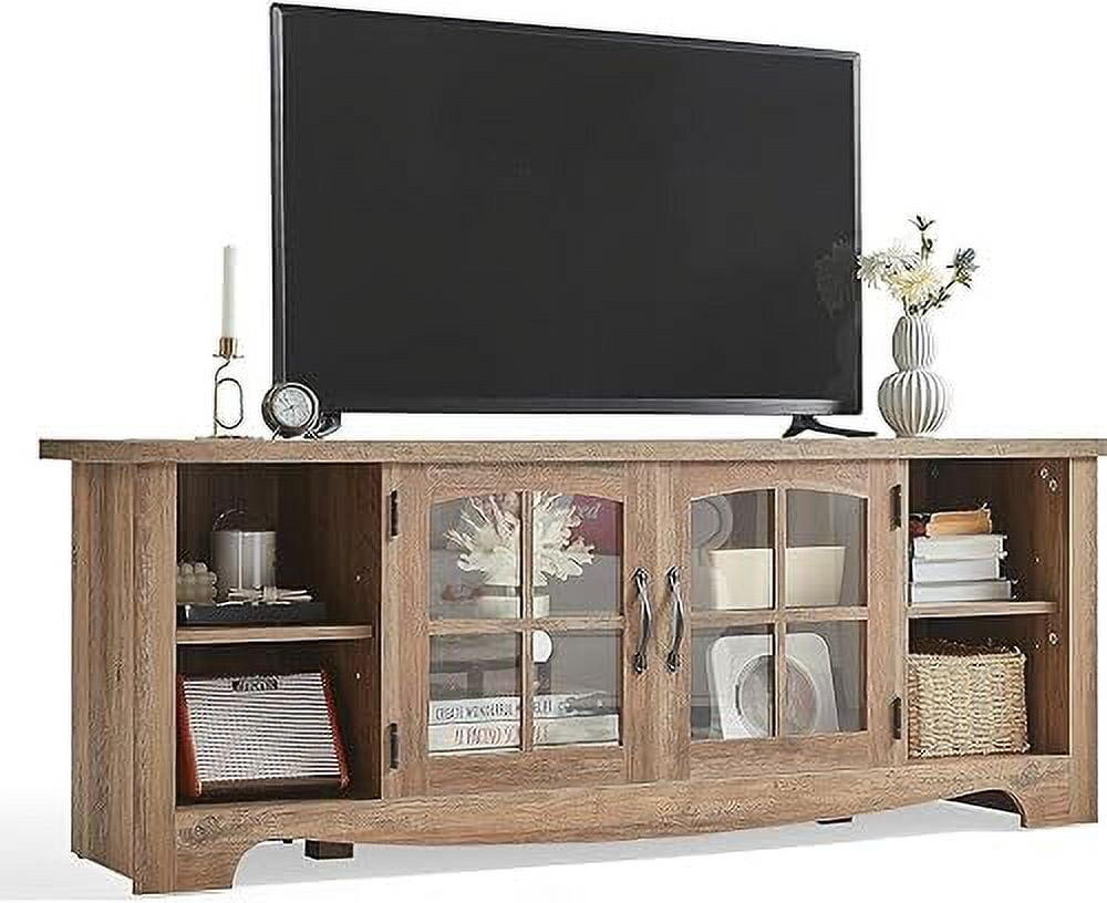 Farmhouse TV Stand for 65 Inch TV Wood Entertainment Center with Glass ...
