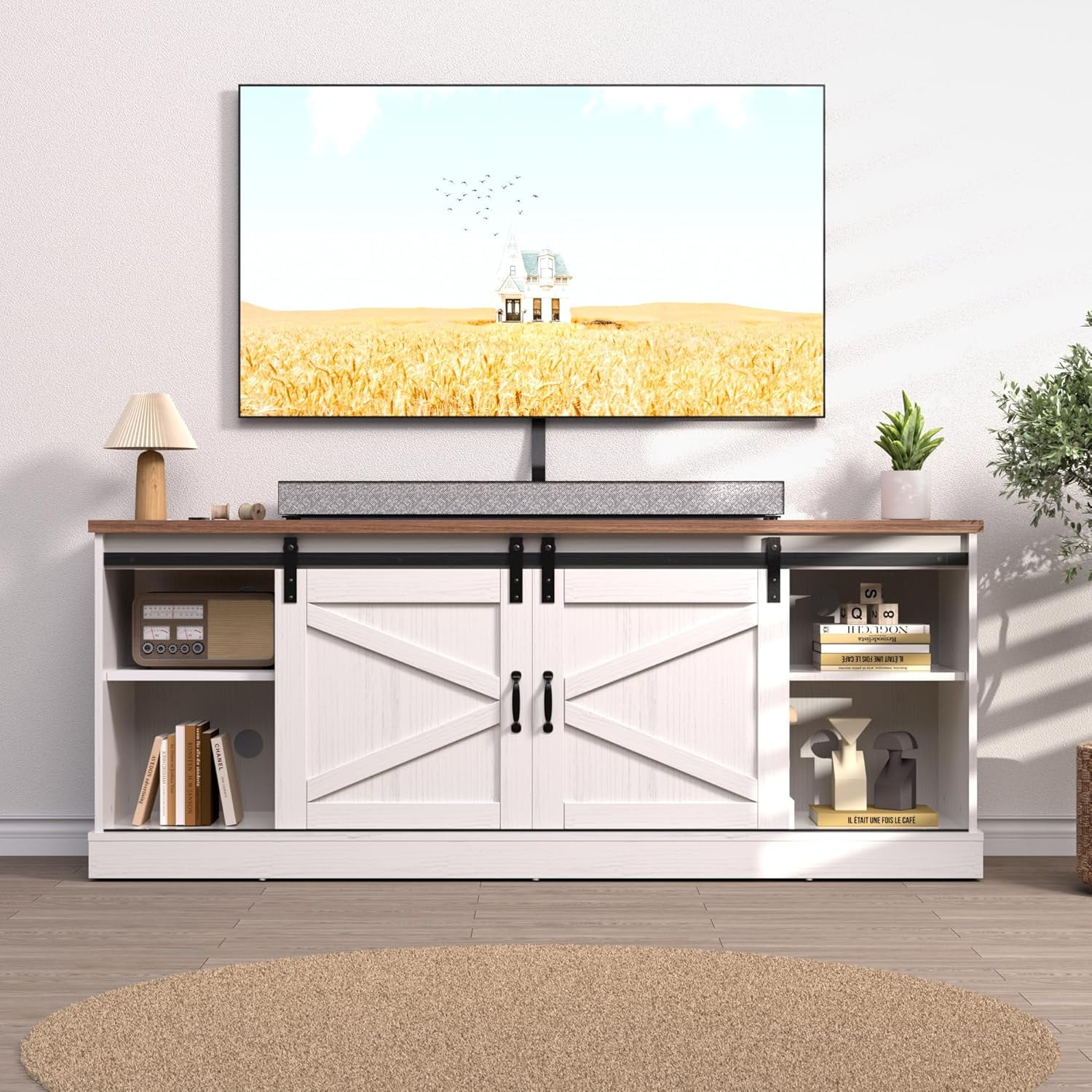 Farmhouse TV Stand up to 65 Inches TV, Entertainment Center with ...