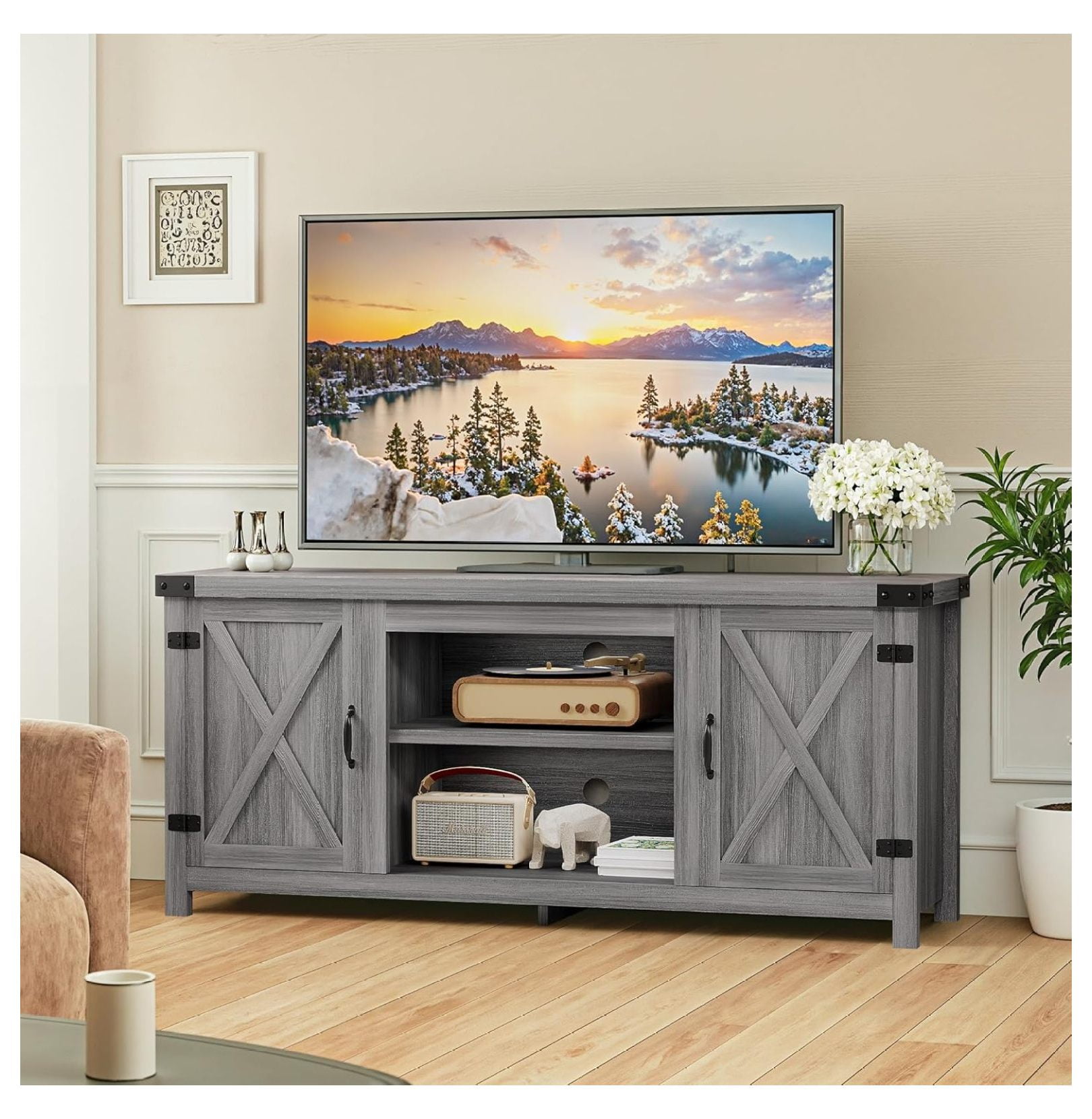Farmhouse TV Stand for 65 inch, Entertainment Center with Adjustable ...