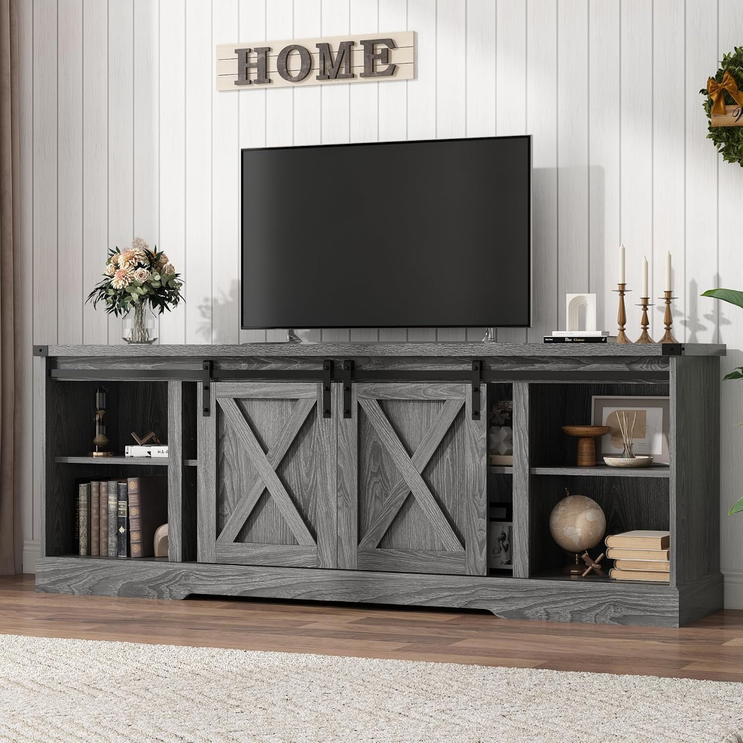 Farmhouse TV Stand for 70/75/80 Inch TV, 70 inch Entertainment Center ...