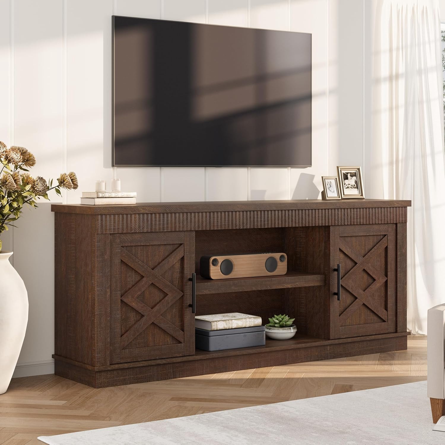 Farmhouse TV Stand for 70/75 in TVs, 65 in Long Entertainment Center w ...