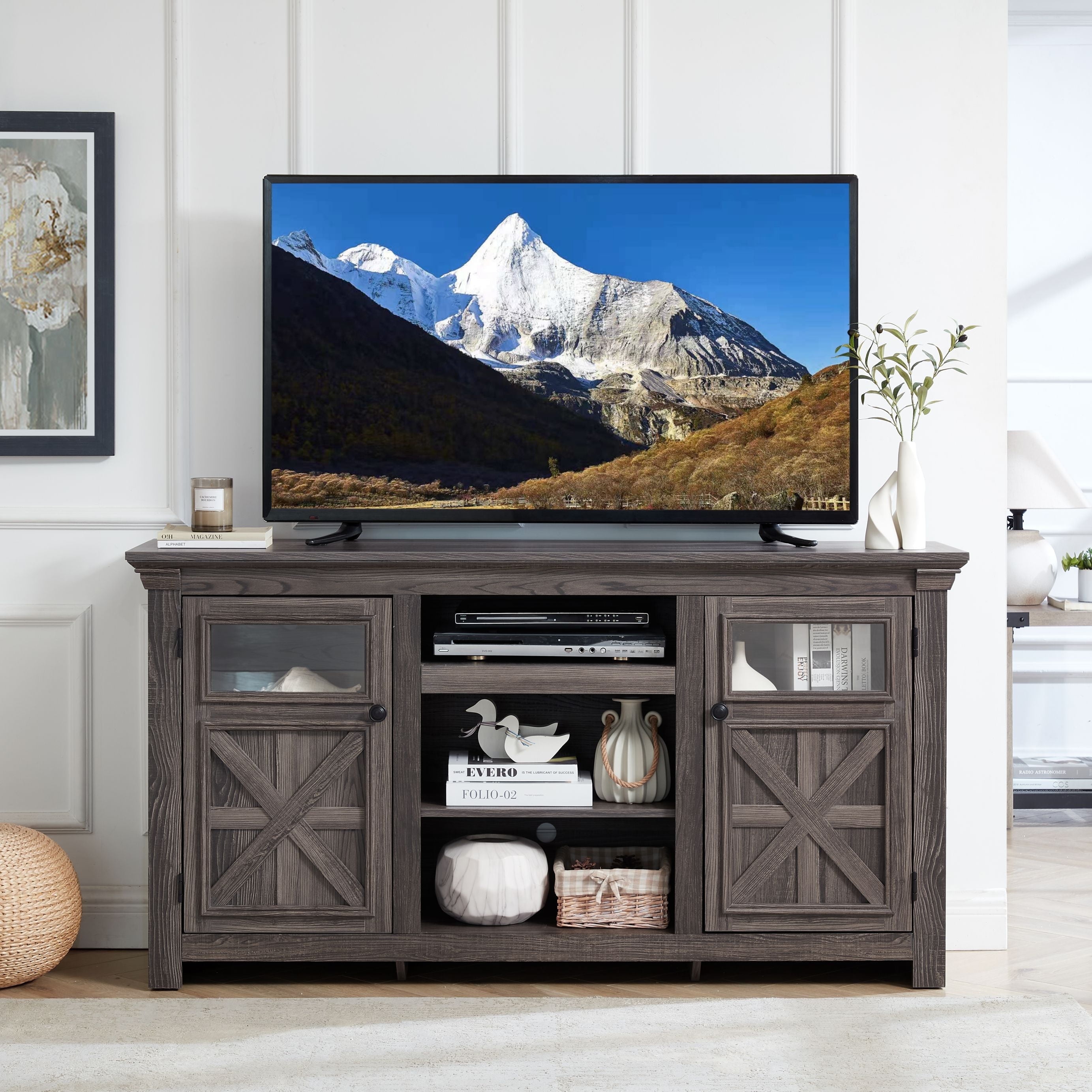Farmhouse TV Stand for 70 Inch TV, Entertainment Center with Storage ...