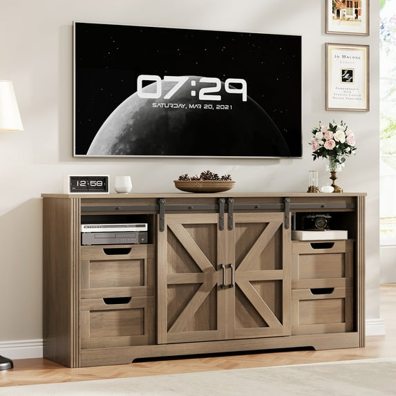 Farmhouse TV Stand for Up to 70" TVs, Entertainment Console with ...