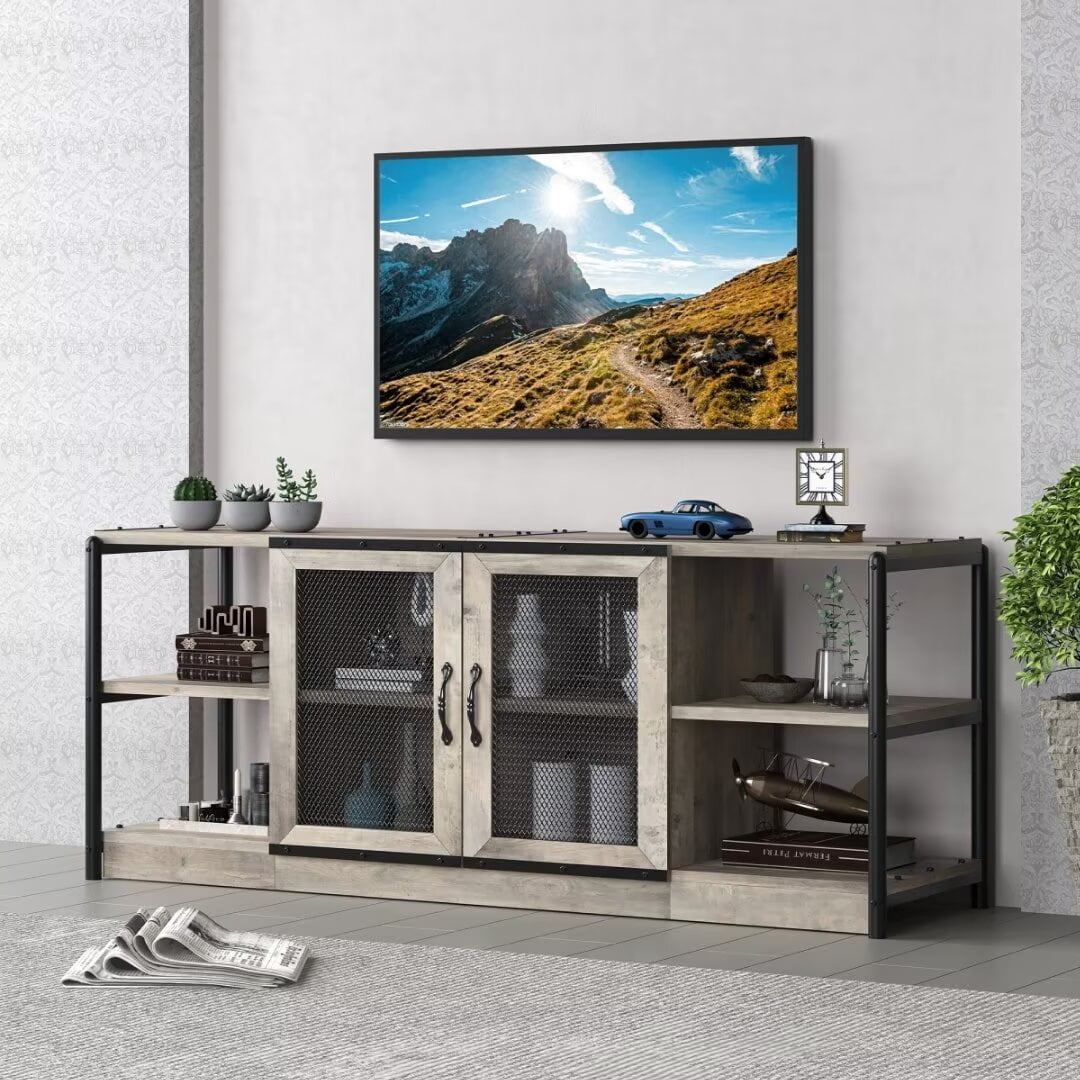 Farmhouse TV Stand for up to 70 inch TV, Industrial Entertainment ...