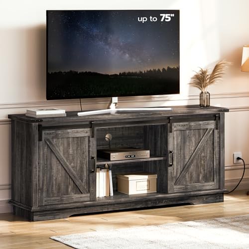 Farmhouse TV Stand for 75 Inch TV, TV Console Table with Power Outlets ...