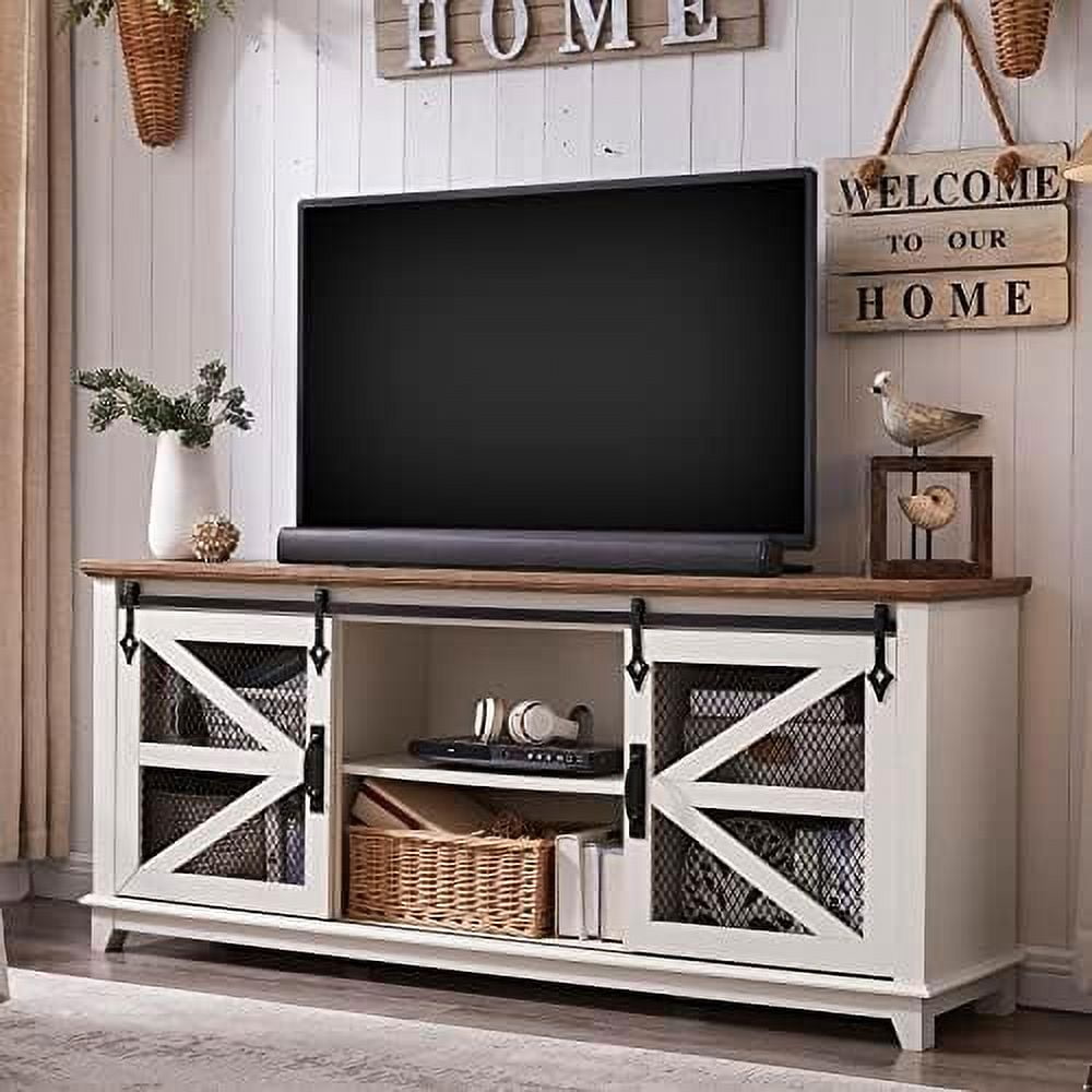 Farmhouse TV Stand for 75 Inch TV, Industrial & Farmhouse Media Entertainment Center /Sliding ...
