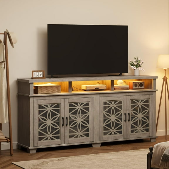 86.6" Accent TV Stand, Modern Large Storage Cabinet with Fluted ...