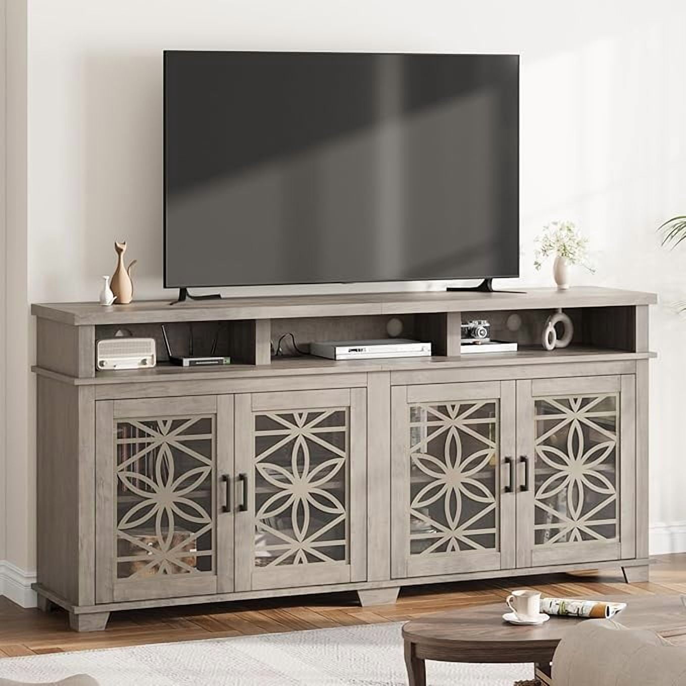 Farmhouse TV Stand for 80 inch, Mid Century Modern Entertainment Center ...