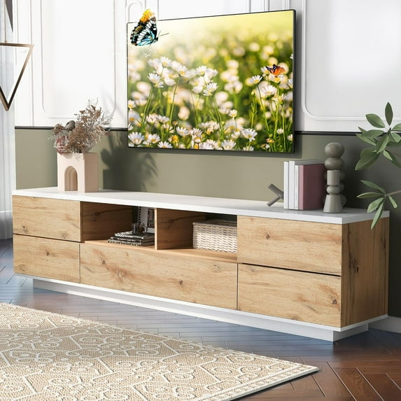 Farmhouse TV Stand for 80 inch, White Modern Entertainment Center with ...