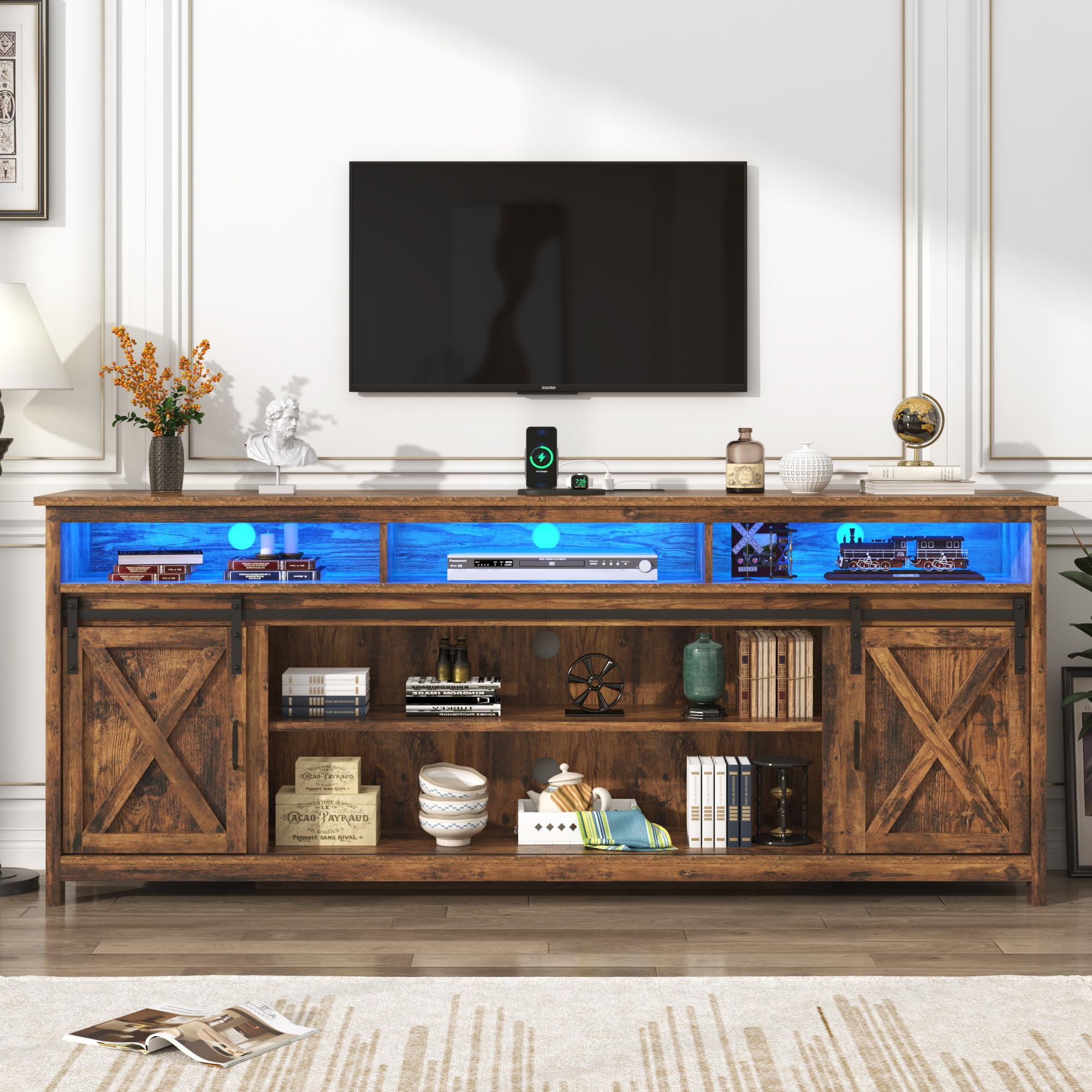 Farmhouse TV Stand for 90/85 Inch TVs, Rustic Wood Entertainment Center ...