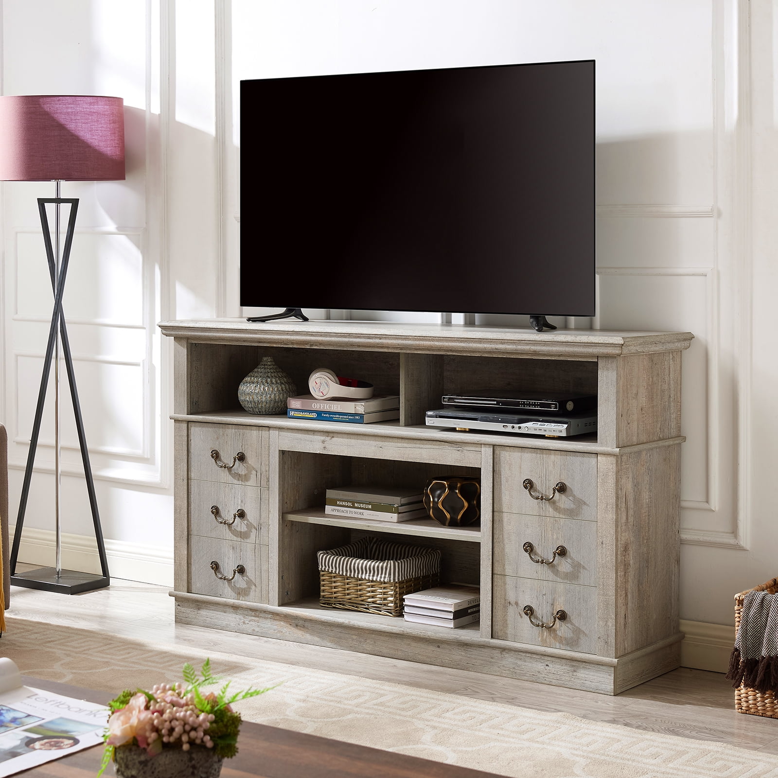 Farmhouse TV Stand for Living Room - Entertainment Center with Storage ...