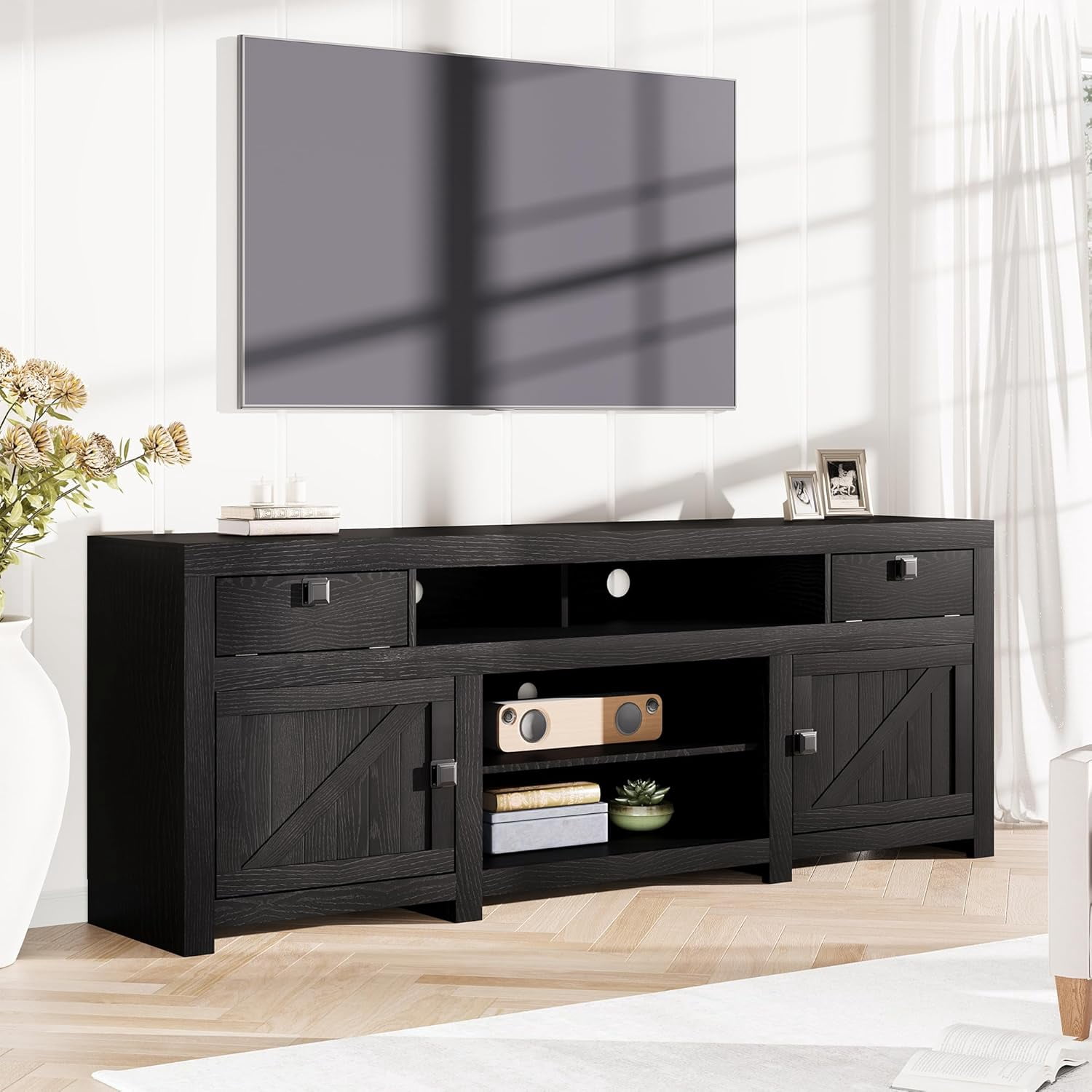 Farmhouse TV Stand for TV Up to 80 Inches, Long Entertainment Center ...