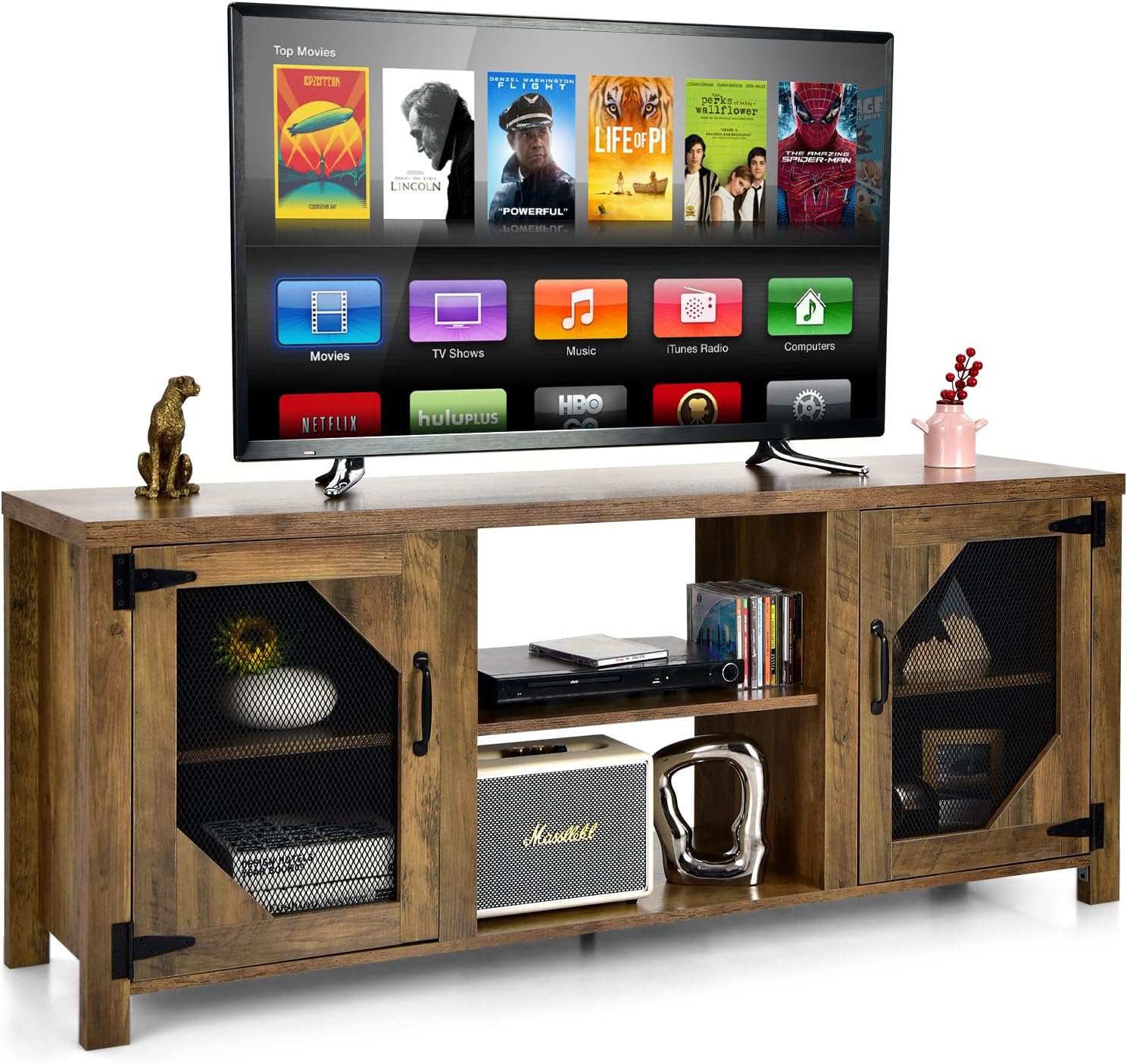 Farmhouse TV Stand for TVs up to 65 Inch Screen, Media Console Cabinet ...