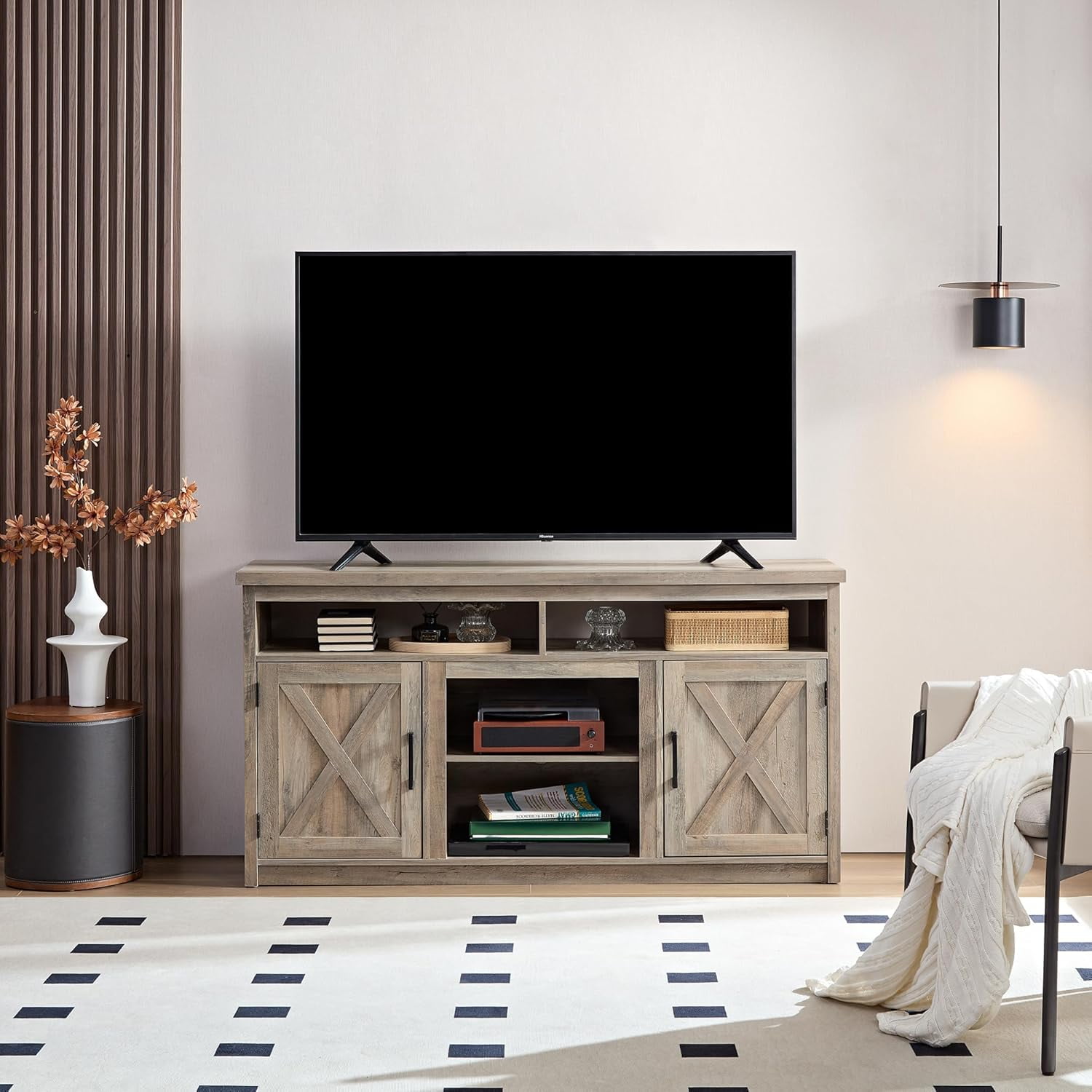 Farmhouse TV Stand for TVs Up to 65”, Tall Television Stand ...