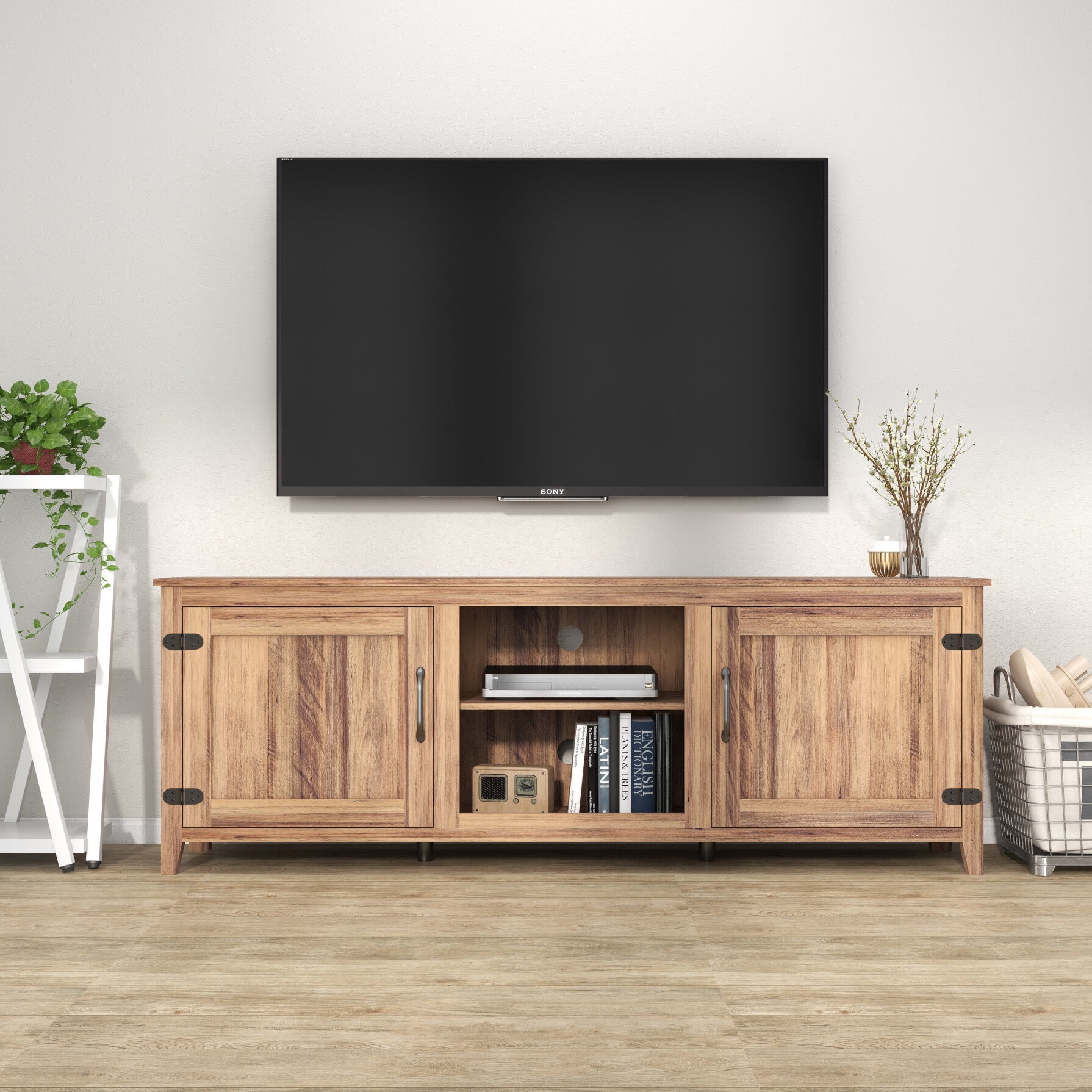 Farmhouse TV Stand for TVs Up to 60 inches, Mid Century Modern TV ...