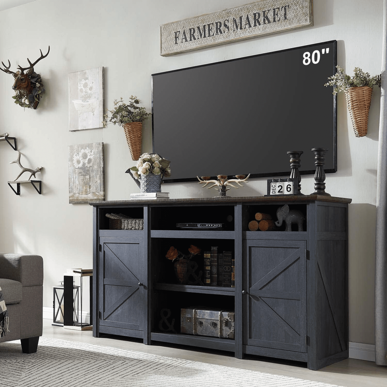 Farmhouse TV Stand for TVs Up to 80 inches 39" Tall Highboy ...