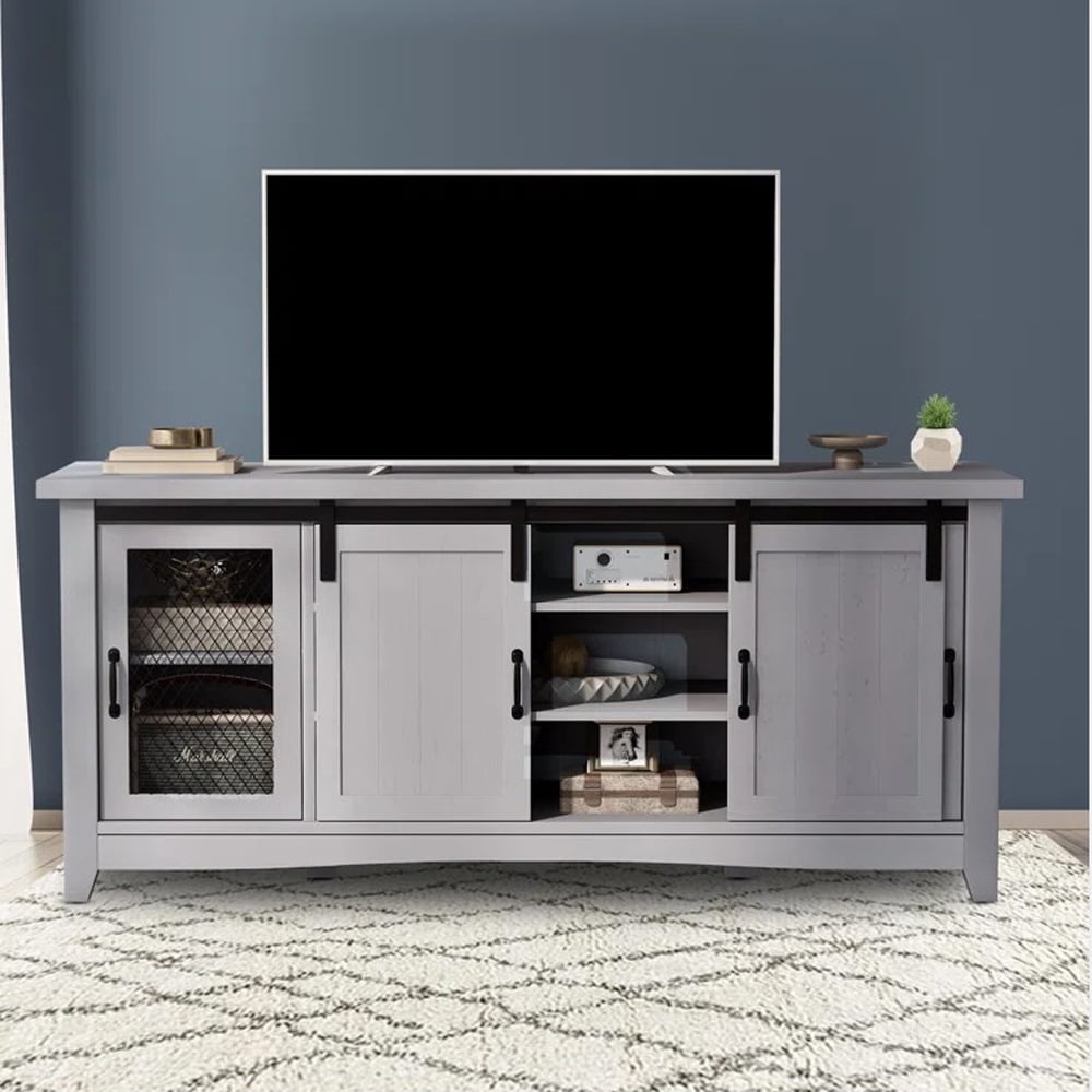 Farmhouse TV Stand Up to 65in, Barn Door Television Cabinets with ...