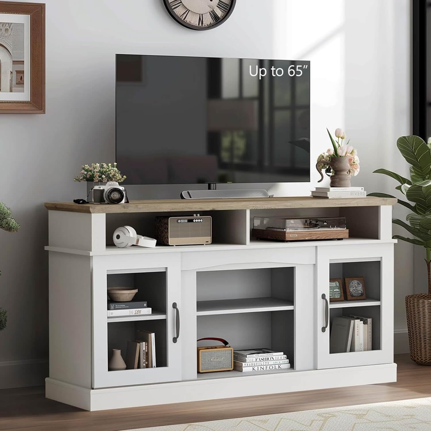 Farmhouse TV Stand White 65" TV 58 inch Entertainment Center 32" Tall ...