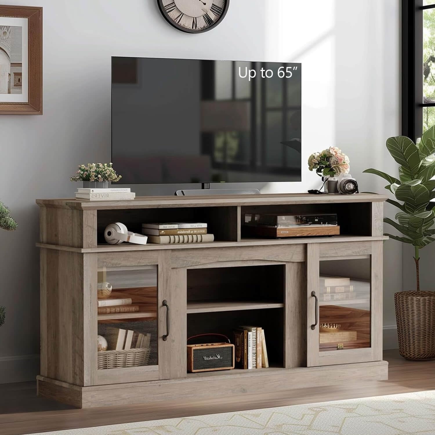 Farmhouse TV Stand White 65" TV 58 inch Entertainment Center 32" Tall Television stands fit for ...