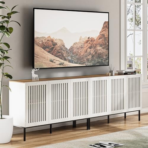 Farmhouse TV Stand for 100 Inch TVs, 2-in-1 Entertainment Center with ...