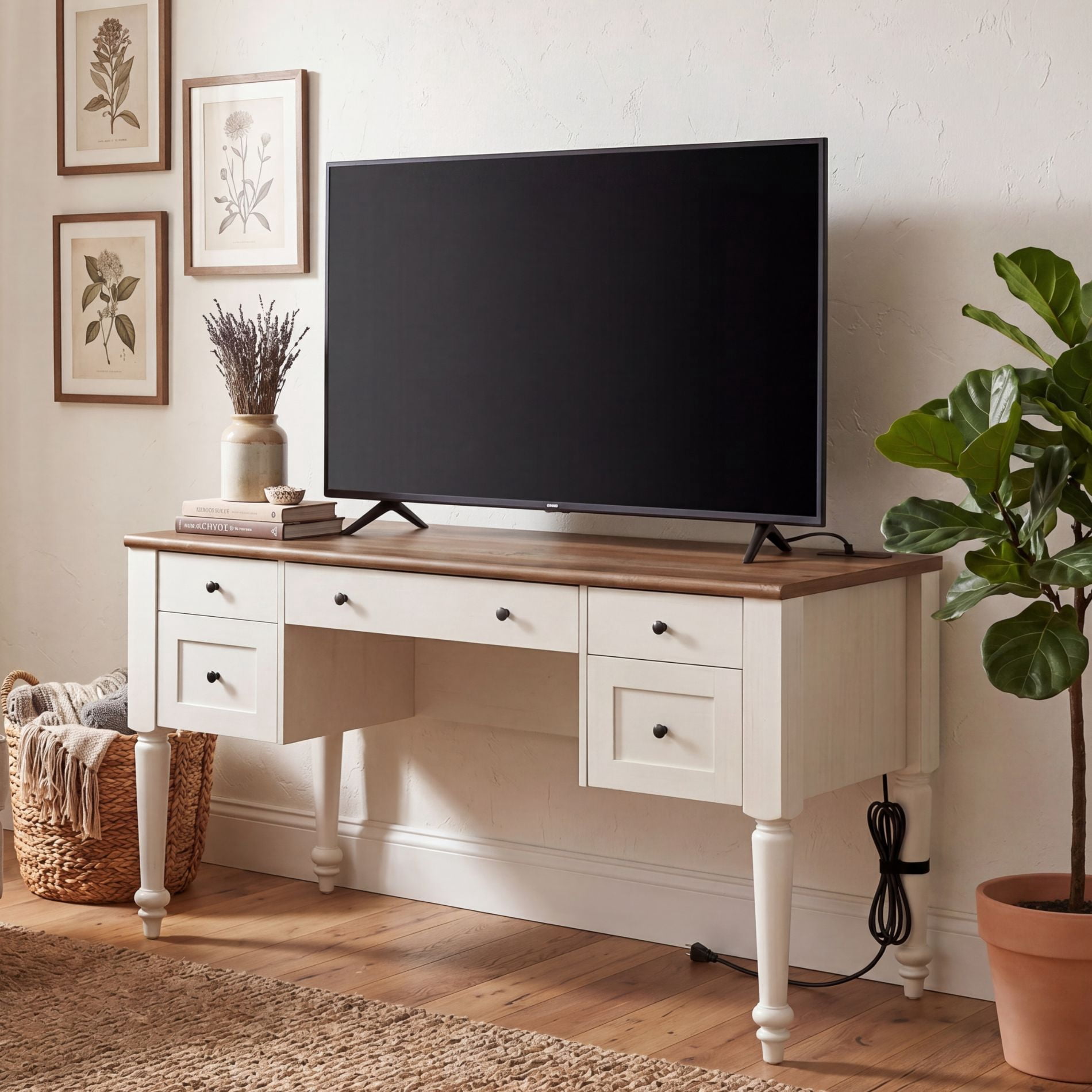 Farmhouse TV Stand for 60 Inch TV, Wood Entertainment Center with 5 ...