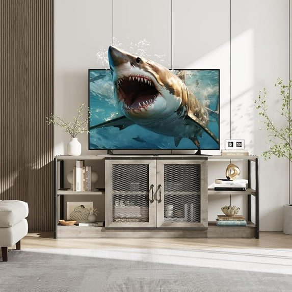 Farmhouse TV Stand for 65/75 Inch TV, Entertainment Center with Storage ...