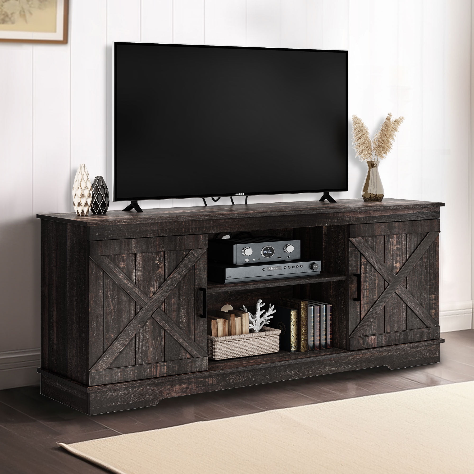 Farmhouse TV Stand for 65 inch TV, Entertainment Center for Living Room ...