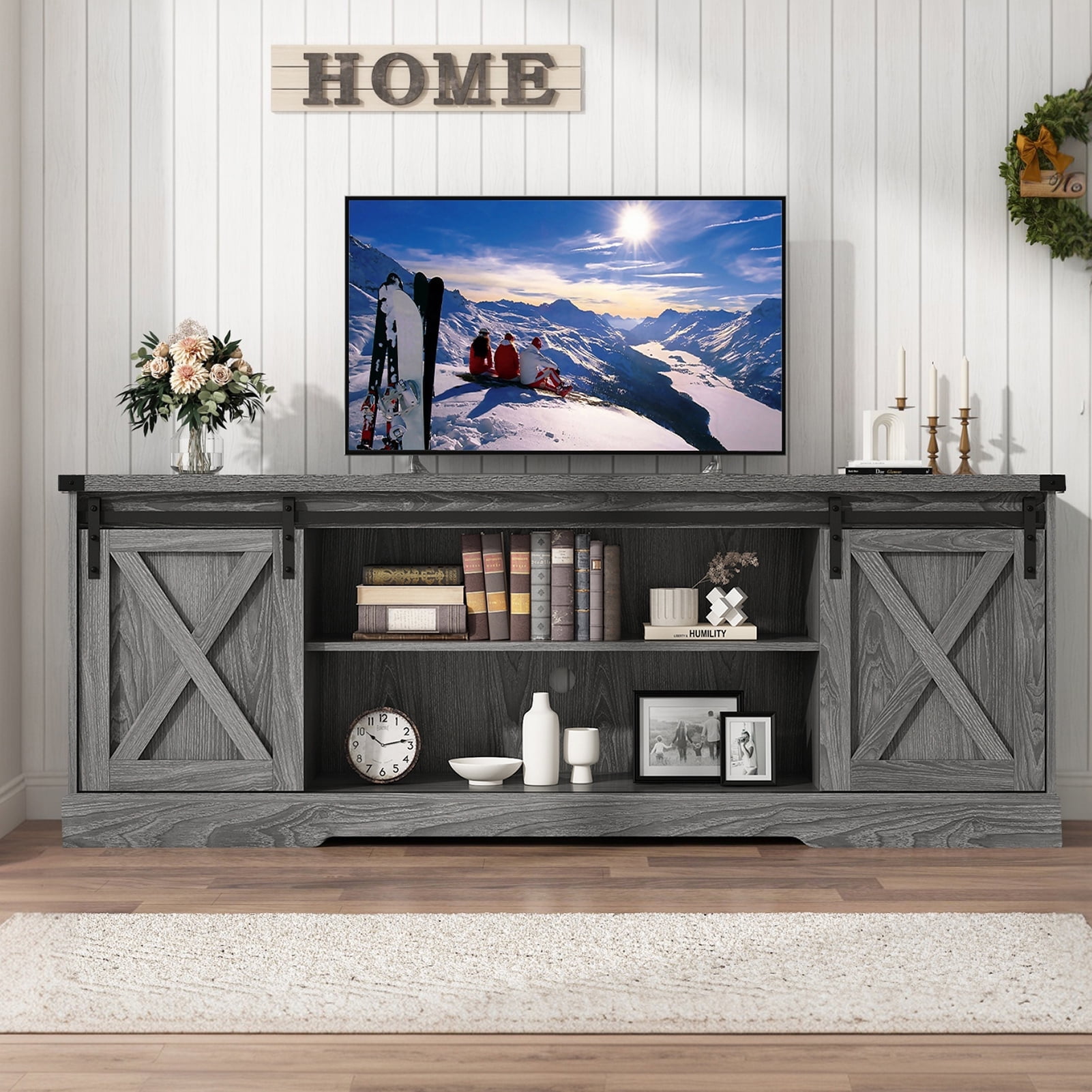 Farmhouse TV Stand for 70/75/80 Inch TVs, 70 inch Entertainment Center ...