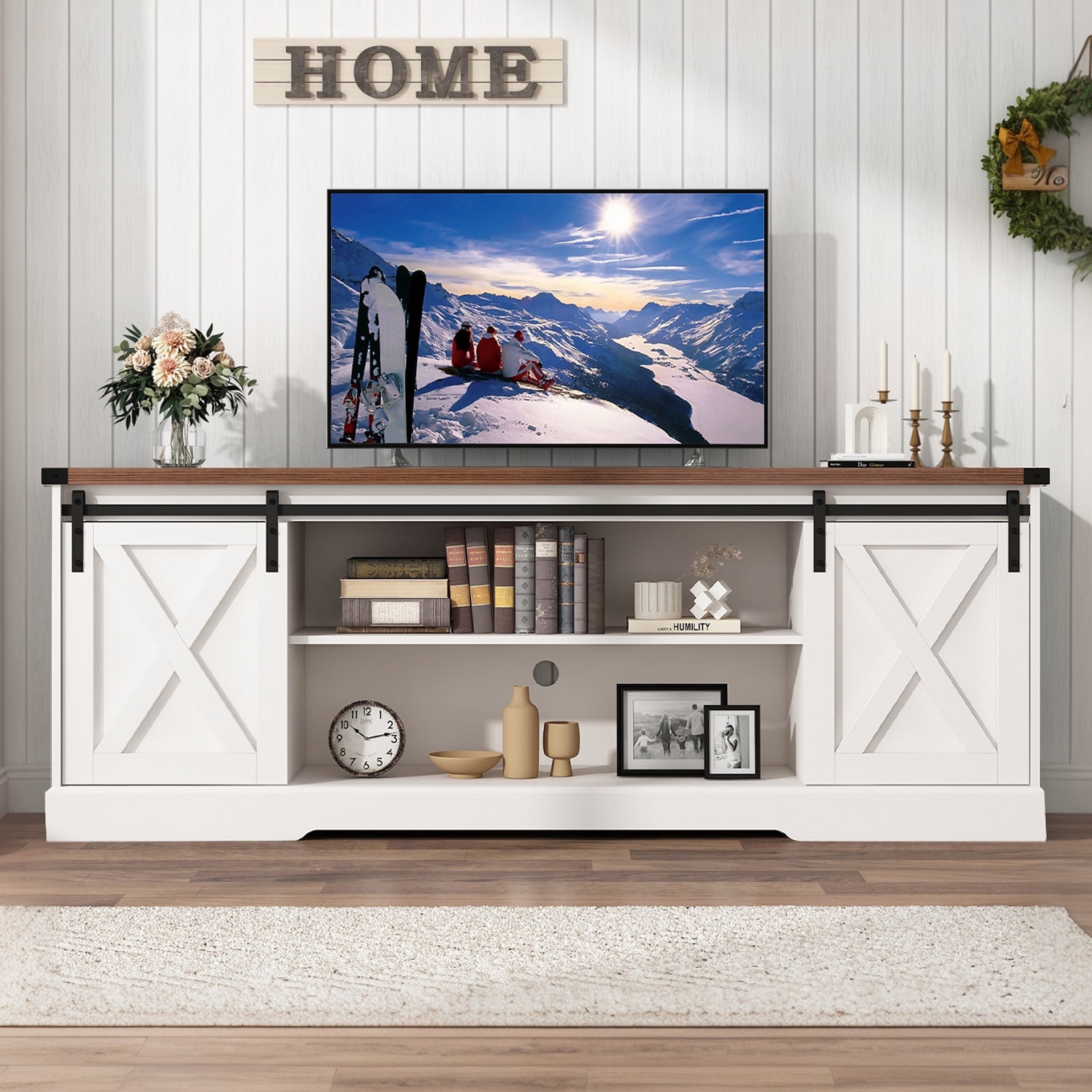 Farmhouse TV Stand for 70/75/80 Inch TVs, 70 inch Entertainment Center ...