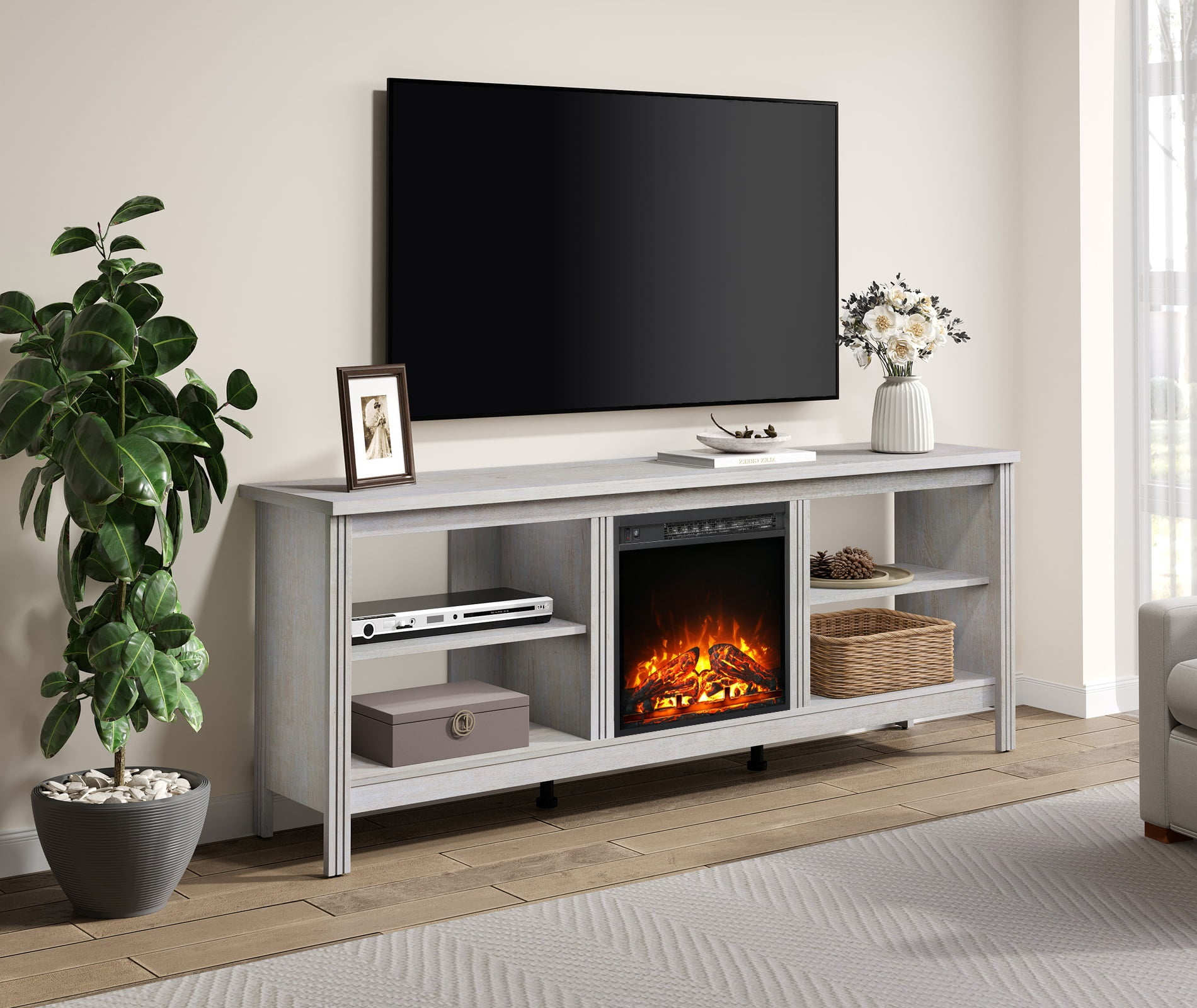 Farmhouse TV Stand for 75 inch TV,Black Entertainment Center with 6 ...
