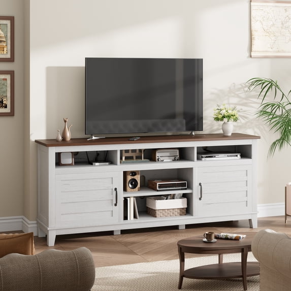 Farmhouse TV Stand with Adjustable Shelves – 70.9" Rustic Wood Grain ...