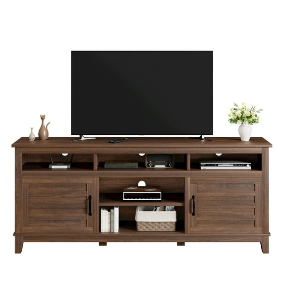 Farmhouse TV Stand with Adjustable Shelves – 70.9" Rustic Wood Grain ...