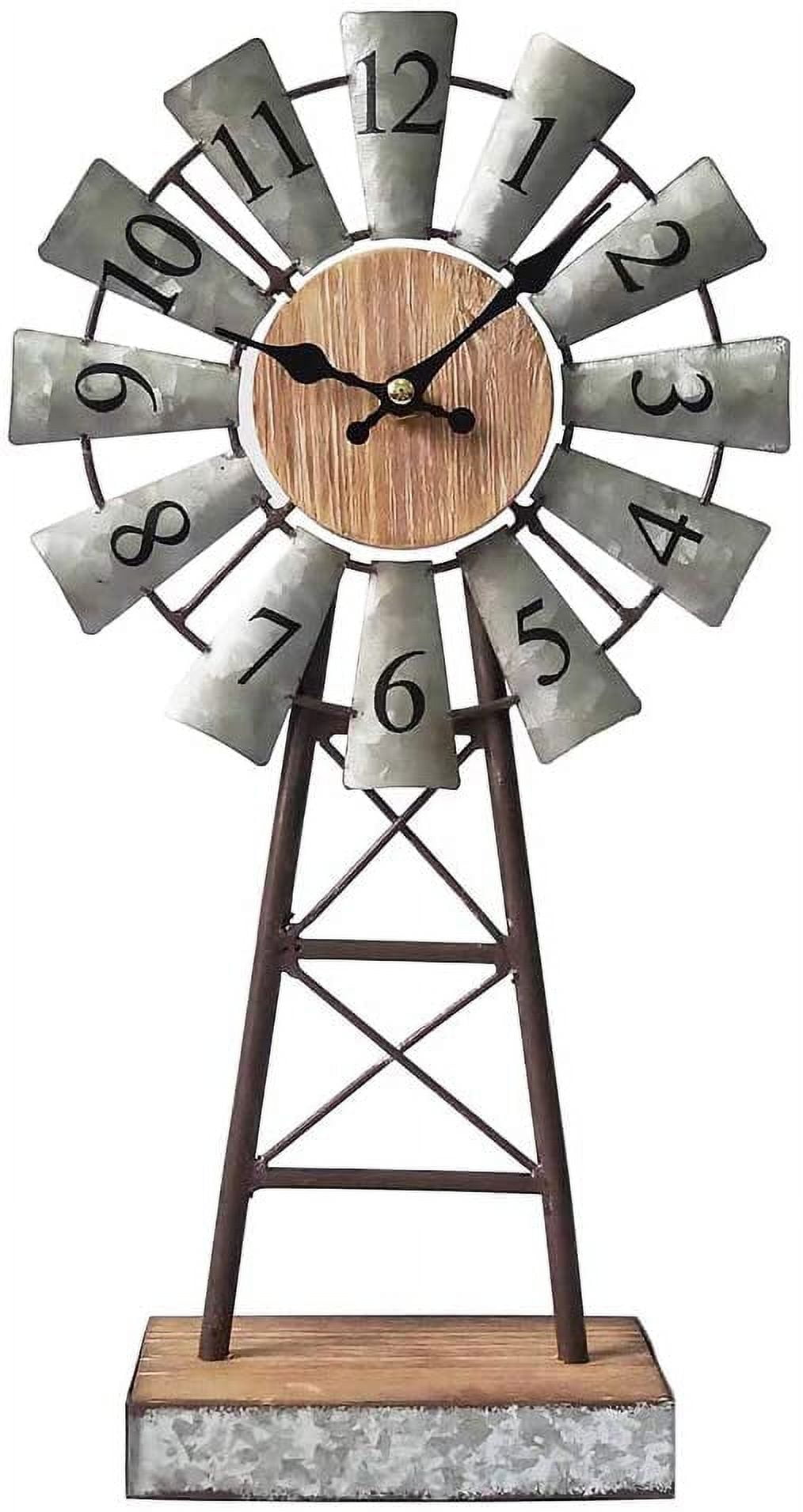 Farmhouse Table Clock on Stand, Galvanized Windmill Vintage Clock ...