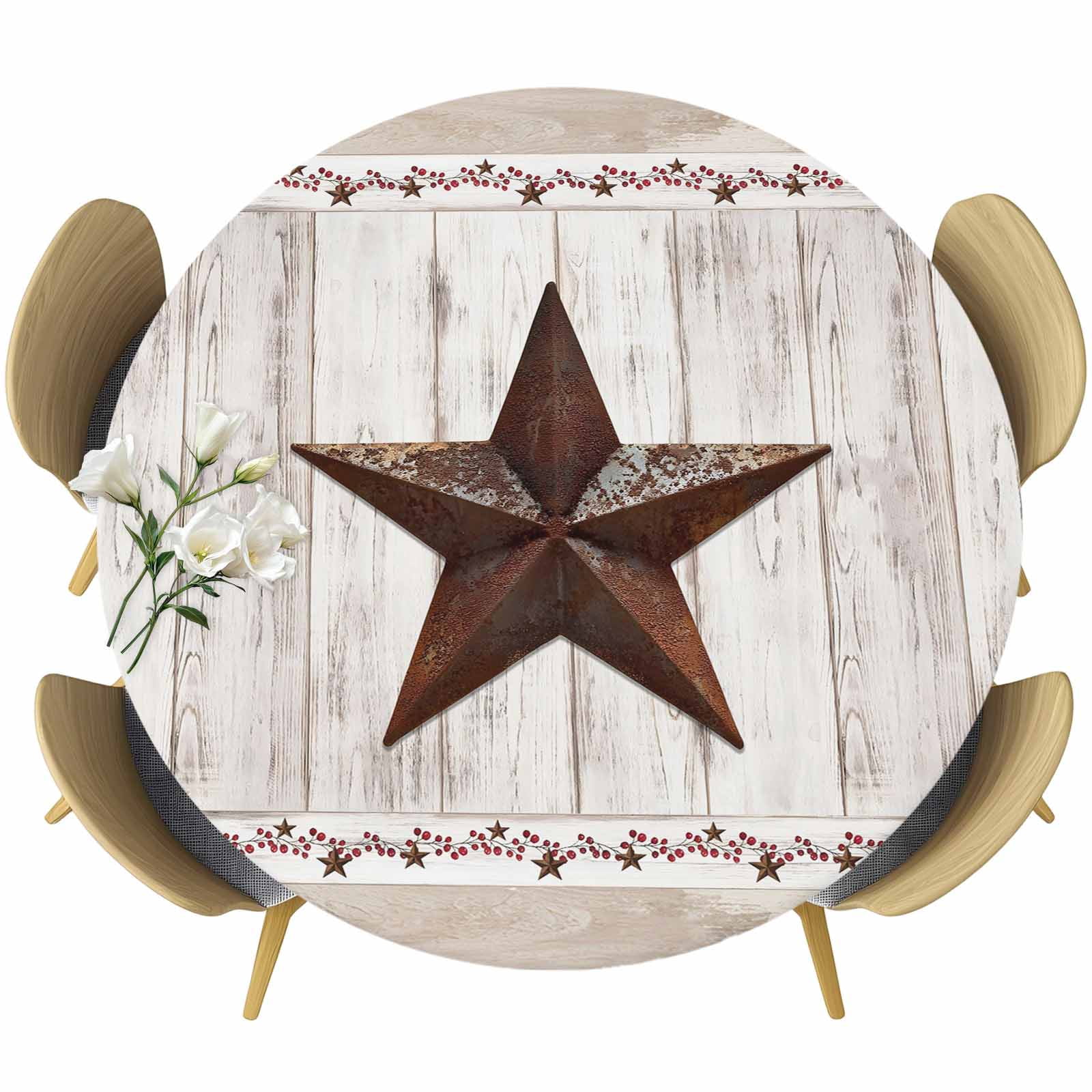 Farmhouse Table Cloth, Round Fitted Tablecloths with Elastic Edge ...