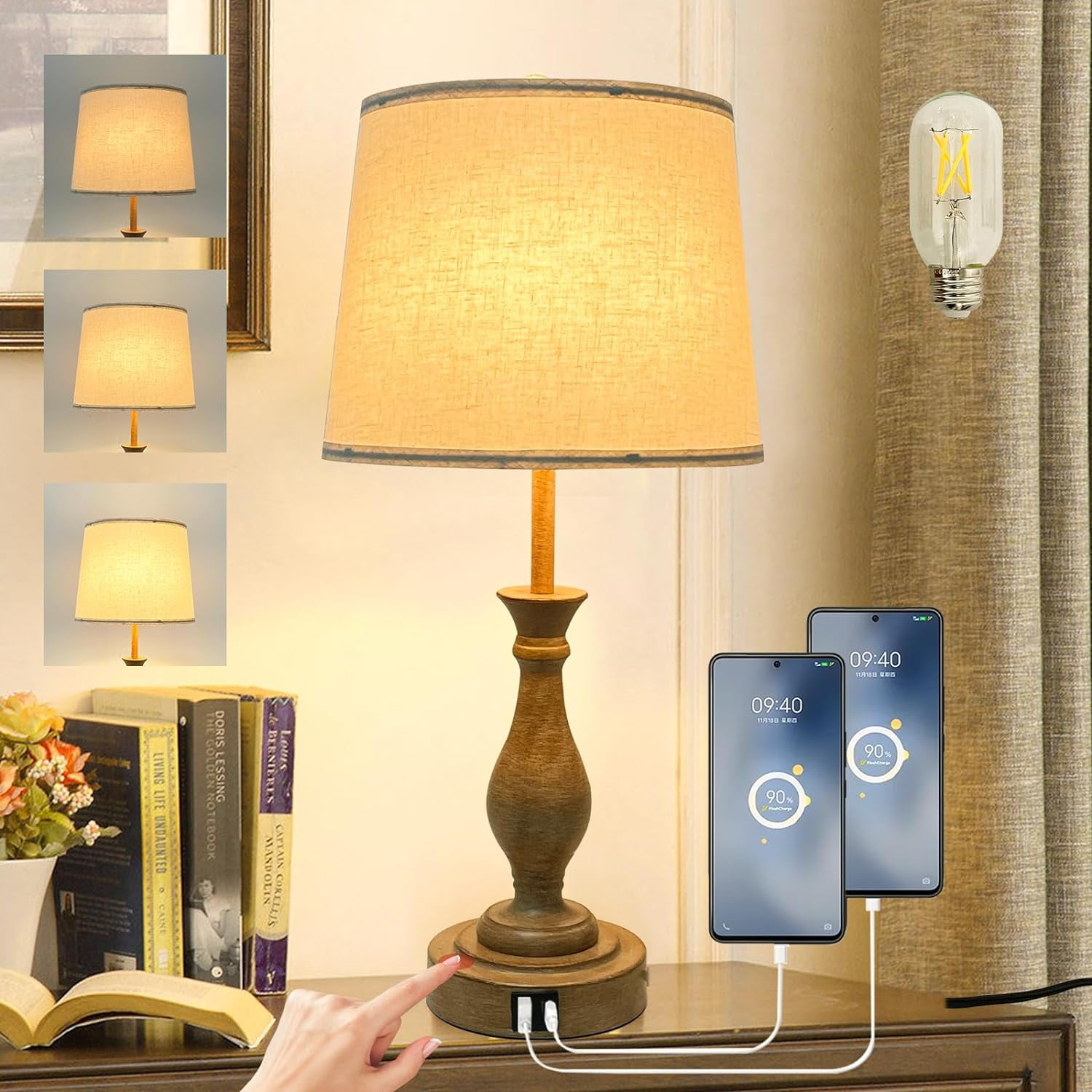 Farmhouse Table Lamp Touch Control 3-Way Dimmable Table Lamp, Modern ...