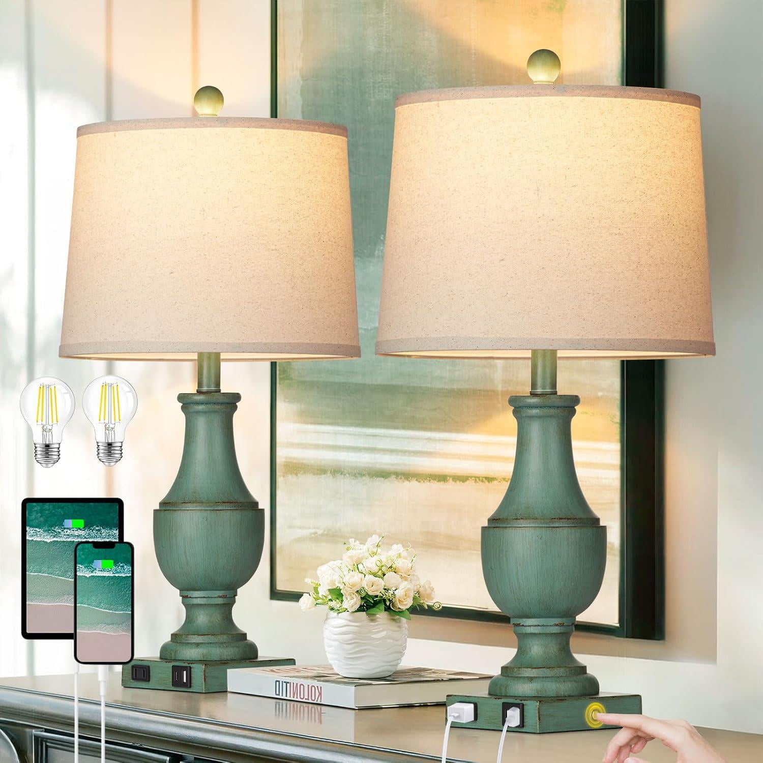 Farmhouse Table Lamps for Living Room, Rustic Touch Control Bedside ...