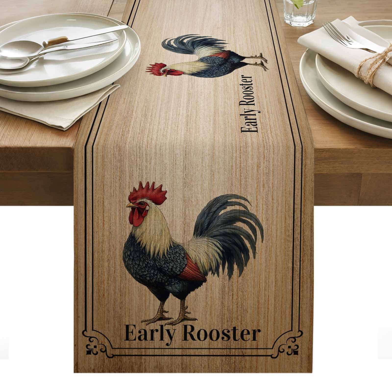 Farmhouse Table Runner 13 x 60 Inch, Early Rooster Animals Wood Grain ...