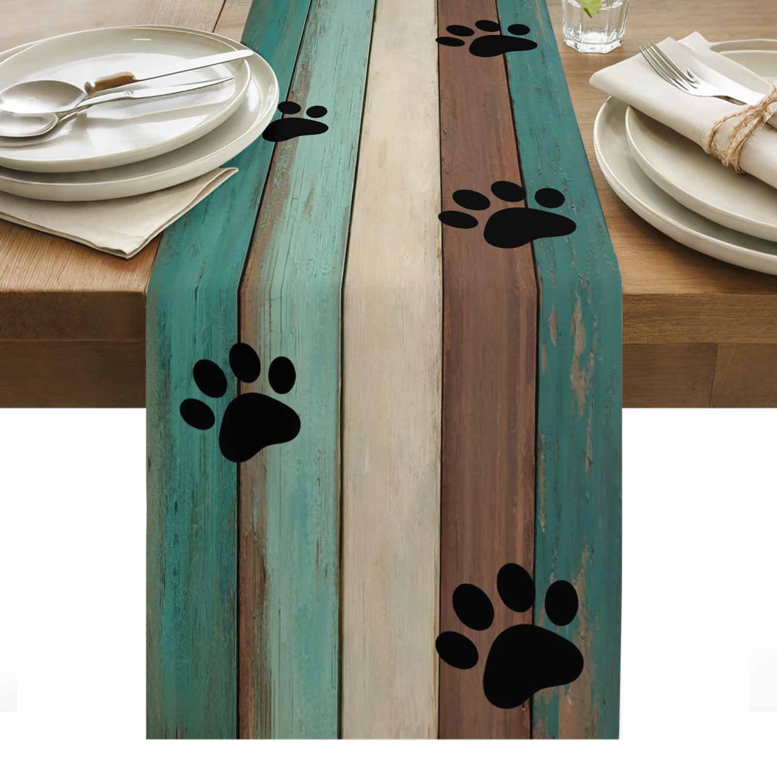 Farmhouse Table Runner 18 x 72 Inch, Cute Animal Claws Vintage Green ...