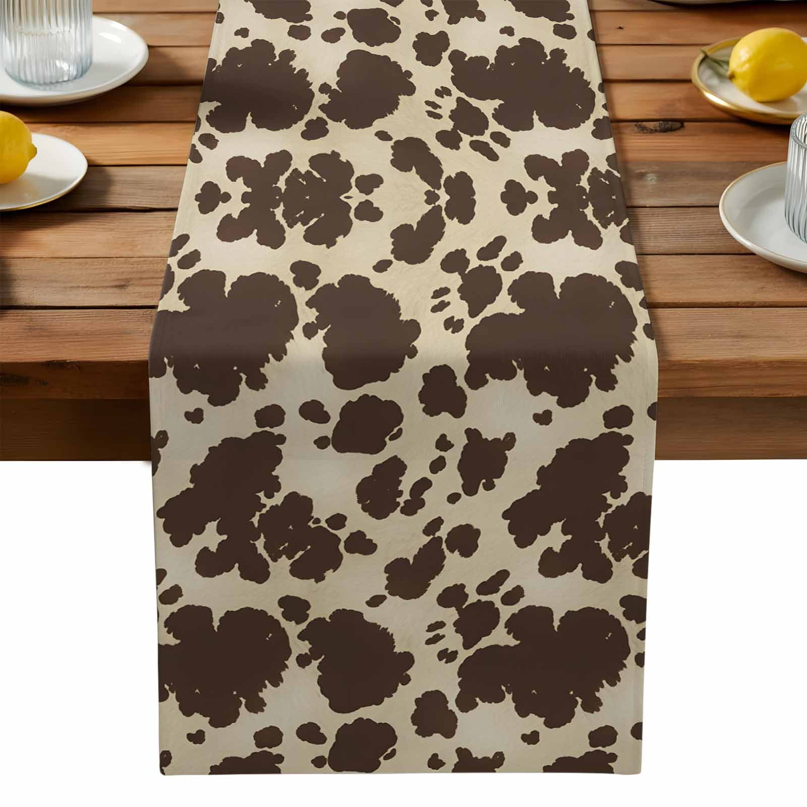 Farmhouse Table Runner, Animal Cow Print Cotton Linen Tablecloth ...