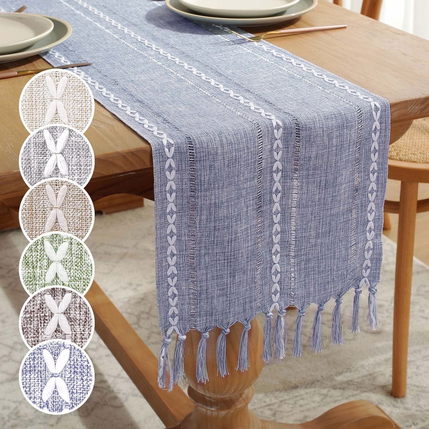 Farmhouse Table Runner Boho Style Linen 72 Inch Long, Handmade Rustic ...