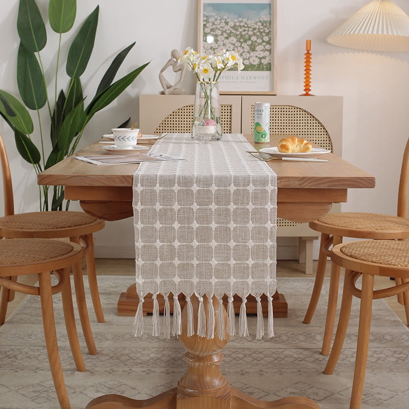 Farmhouse Table Runner Macrame Plaid Coffee Table Runner Cotton Rustic ...