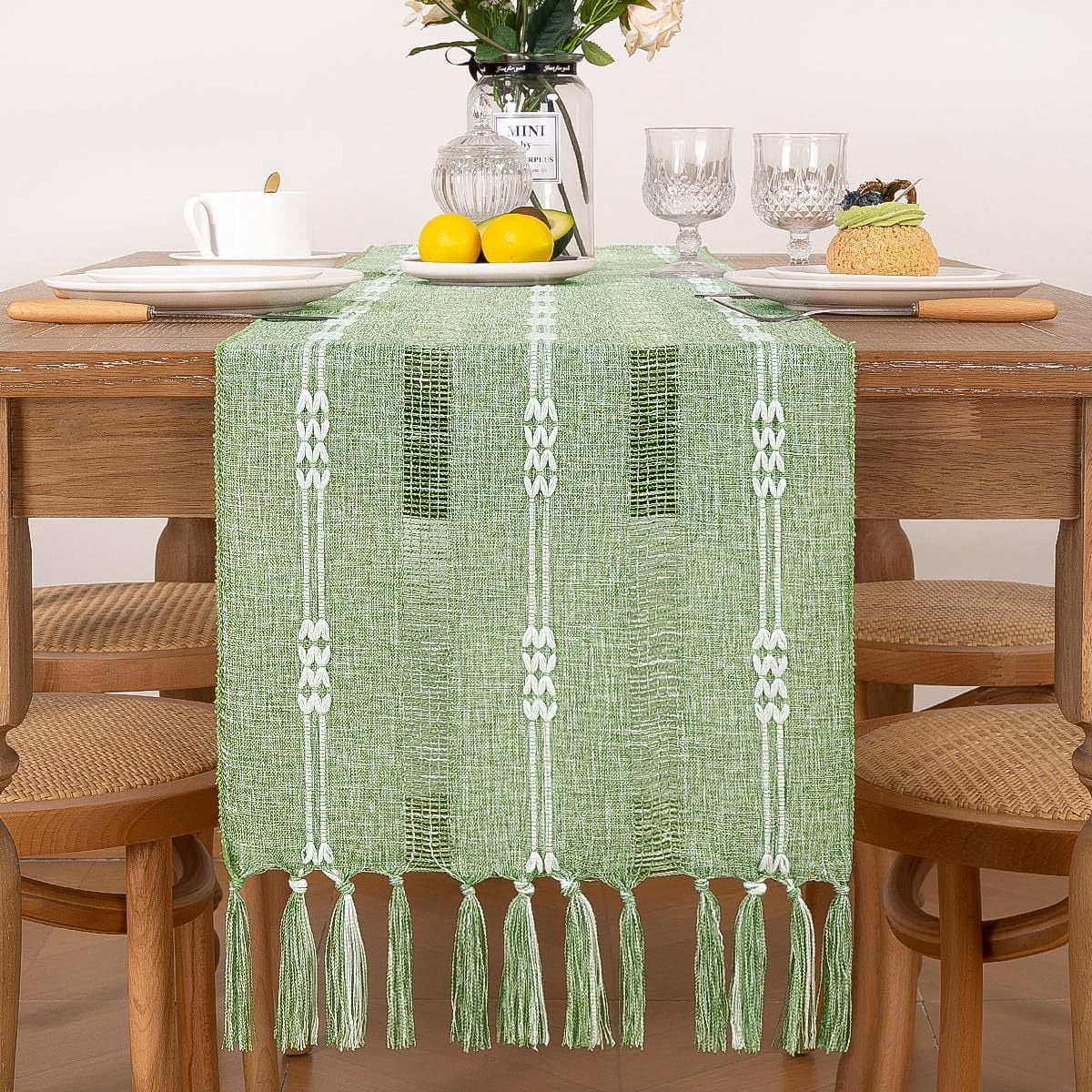 Farmhouse Table Runner Macrame Woven Coffee Table Runner Cotton Rustic ...