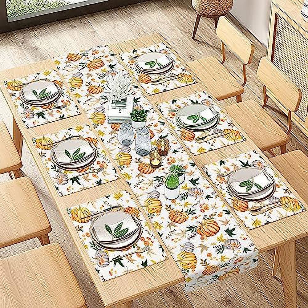 Farmhouse Table Runner and Placemats Set of 6 Abstract Blue and Grey ...