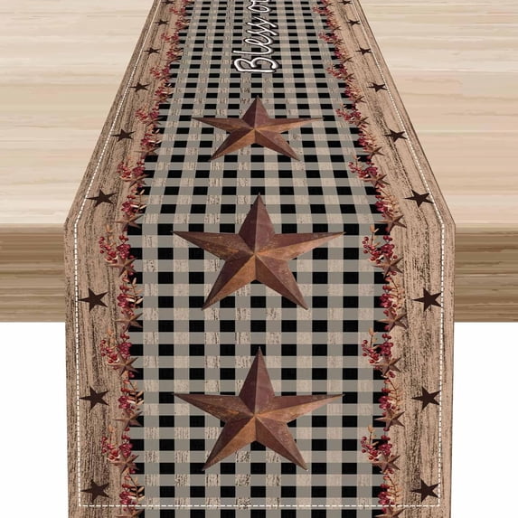 Farmhouse Table Runner,Rustic Barn Western Texas Star Berries Farmhouse ...