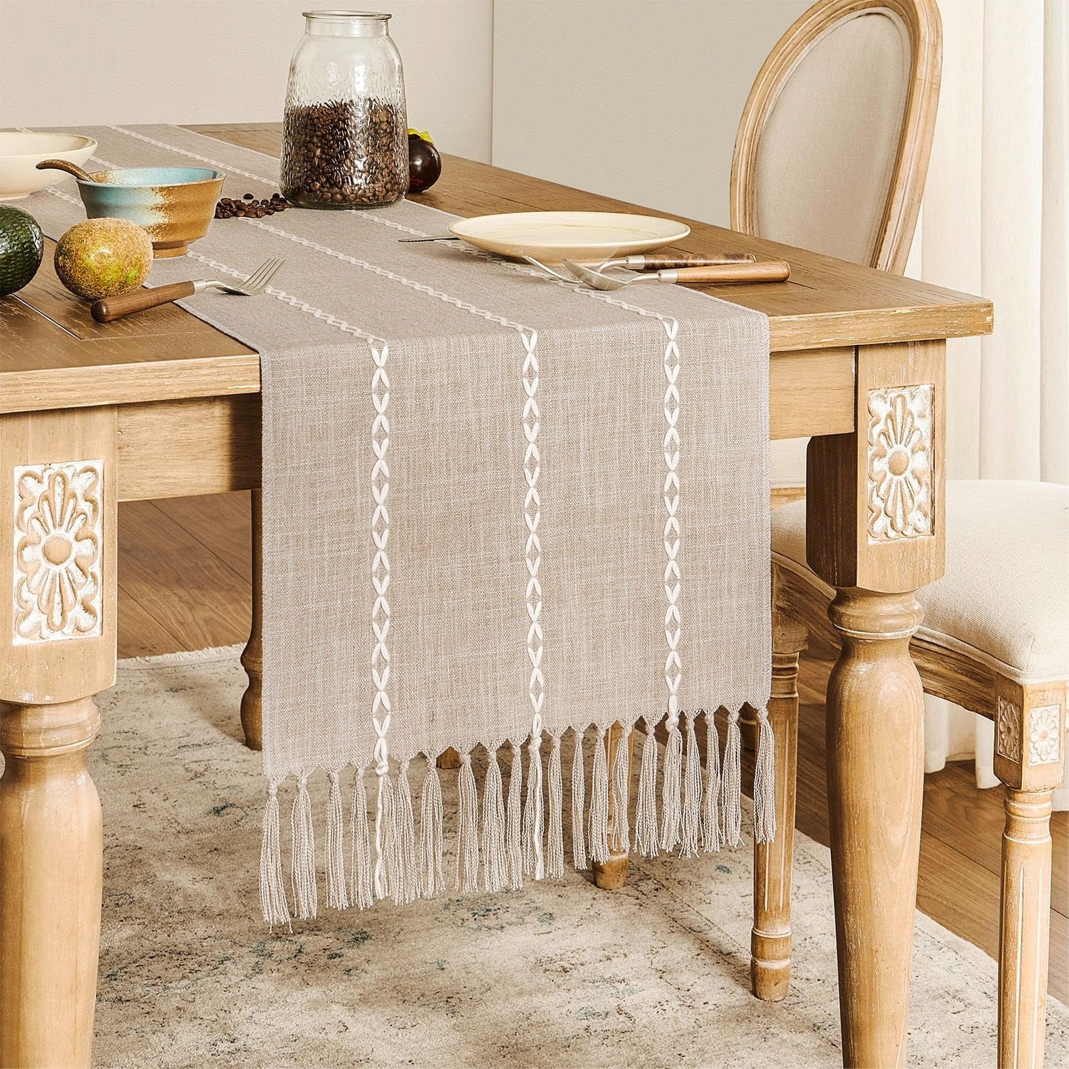 Farmhouse Table Runner, Rustic Table Runners 72 Inches Long, Linen Boho ...
