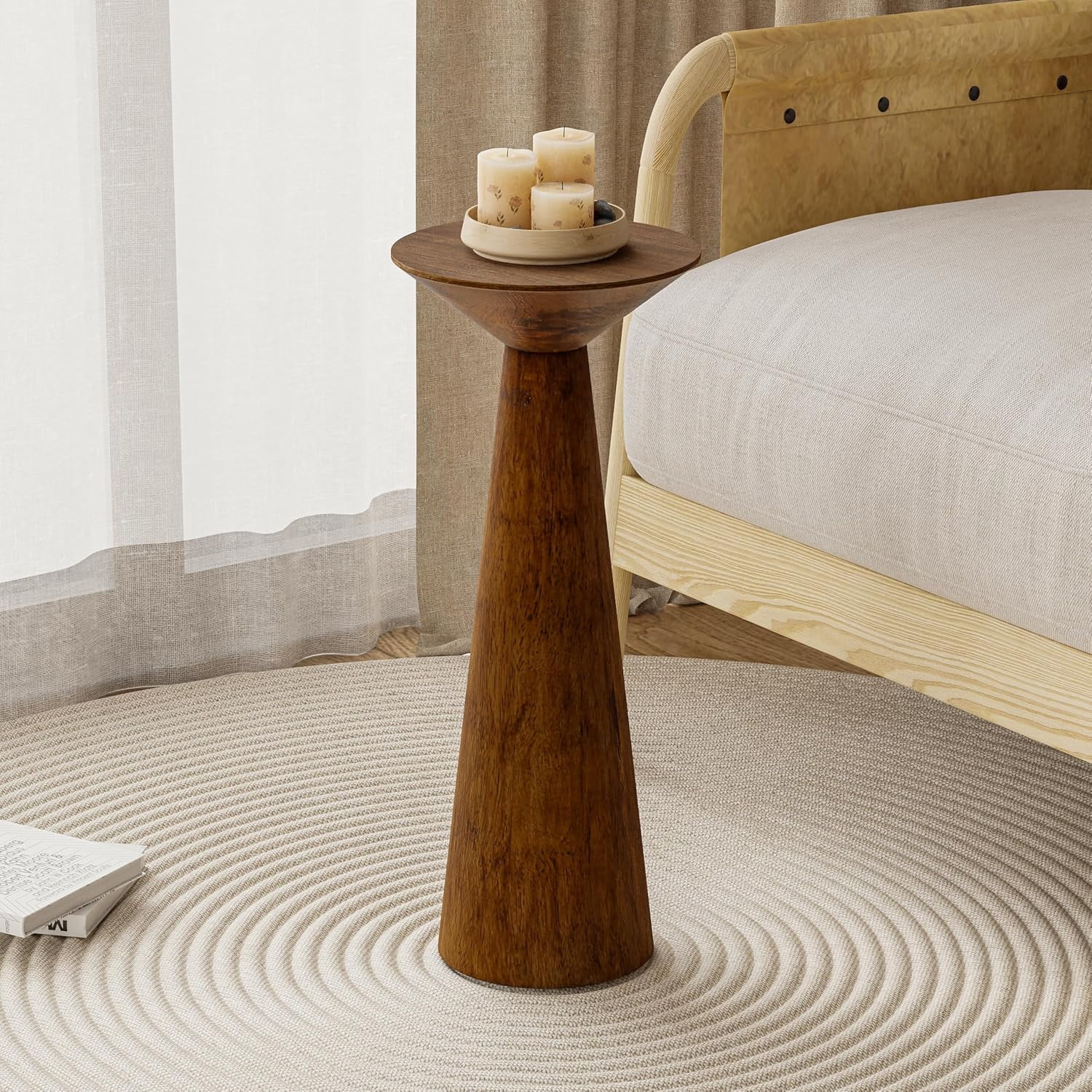 Farmhouse Tall Pedestal End Table Small Solid Wood Martini Table Plant ...