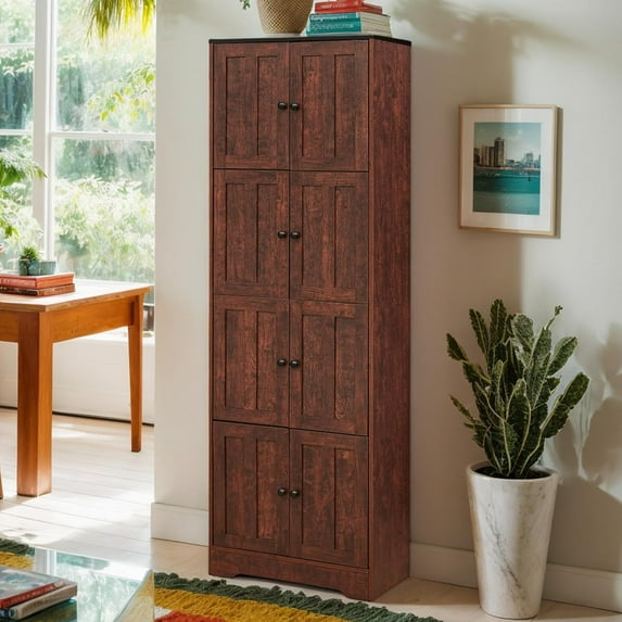 Farmhouse Tall Storage Cabinet with 8 Doors, 72" H Wooden Kitchen ...