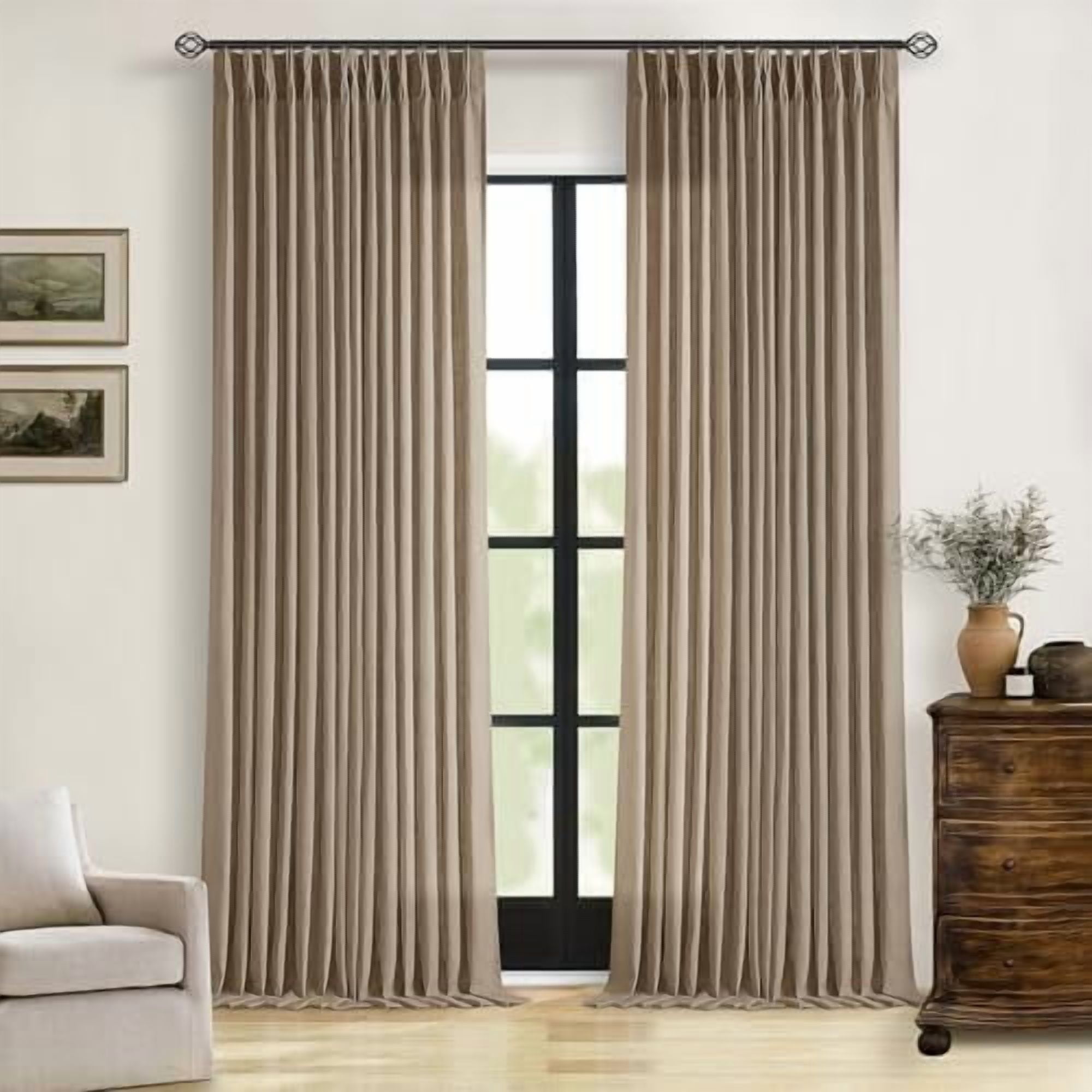 Farmhouse Tan Brown Linen Curtains 102 Inches Long for Living Room ...