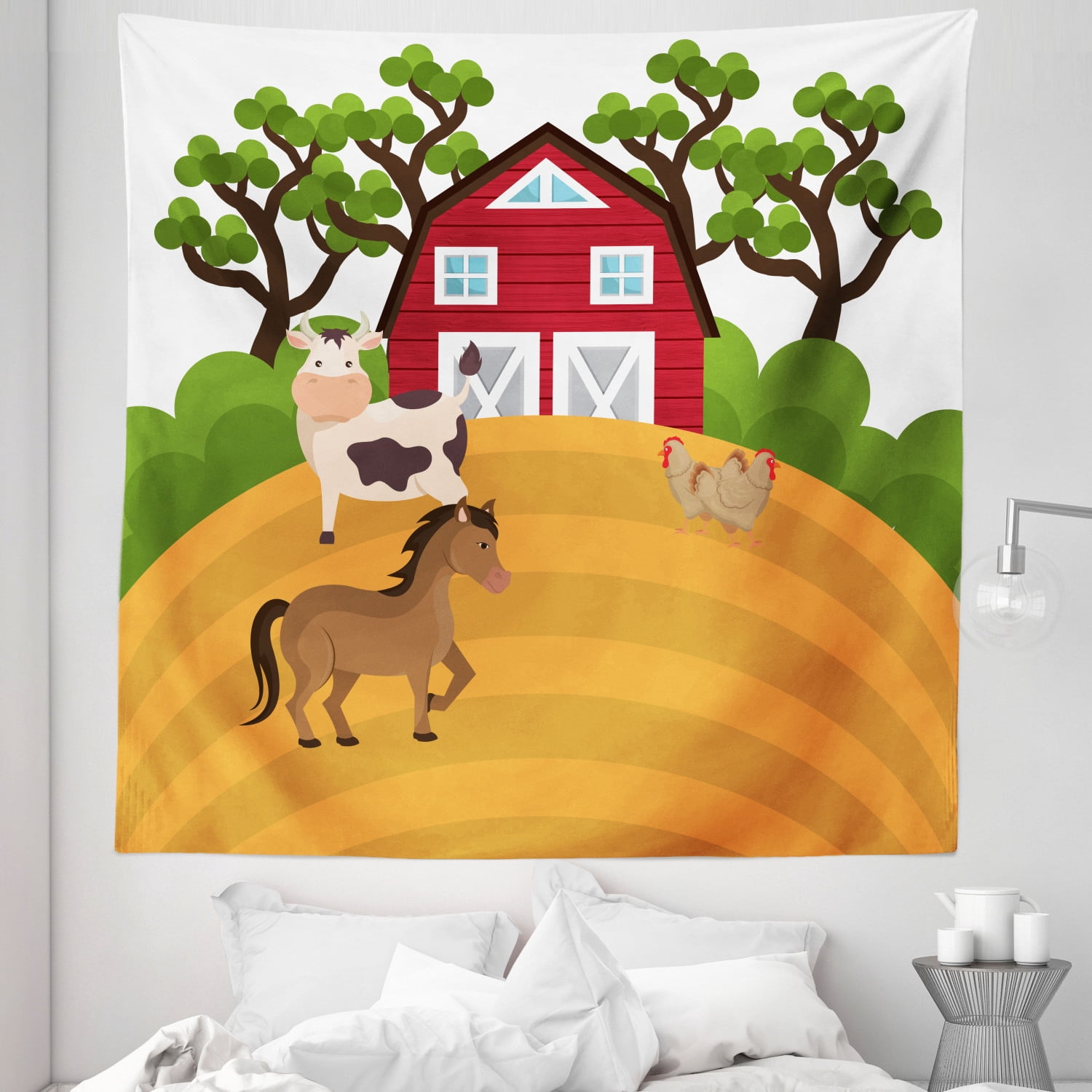 Farmhouse Tapestry, Happy Animals Livery Stable Agricultural Life ...