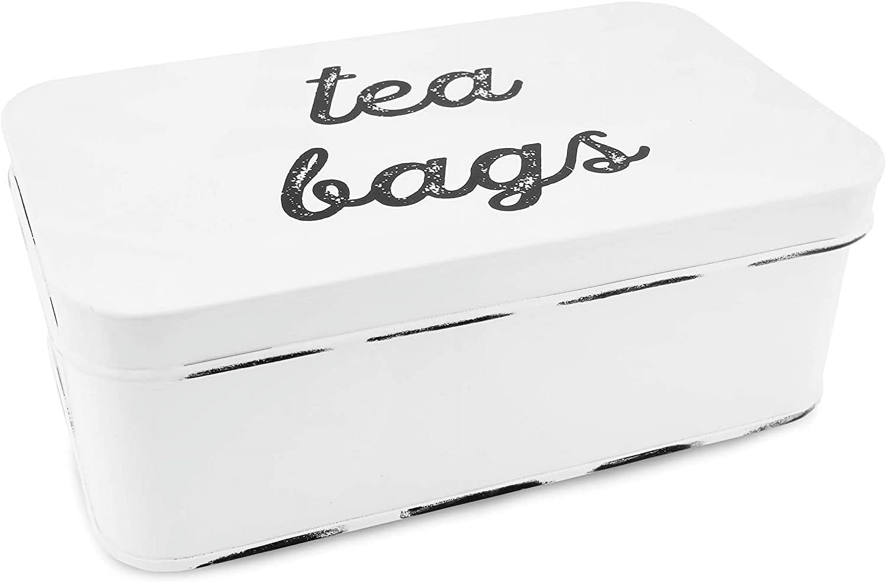 Farmhouse Tea Bag Box (White), Vintage Retro Style Enamelware Tea ...